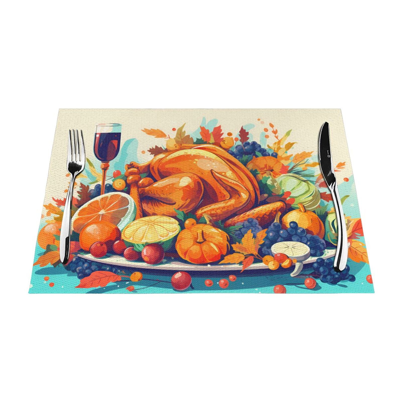 XMXT Woven Placemats Set of 4, Thanksgiving Turkey Dinner Stain ...
