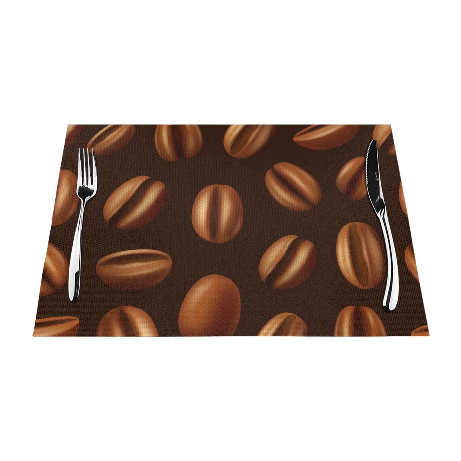 XMXT Woven Placemats Set of 6, 3D Coffee Bean Print Stain Resistant ...