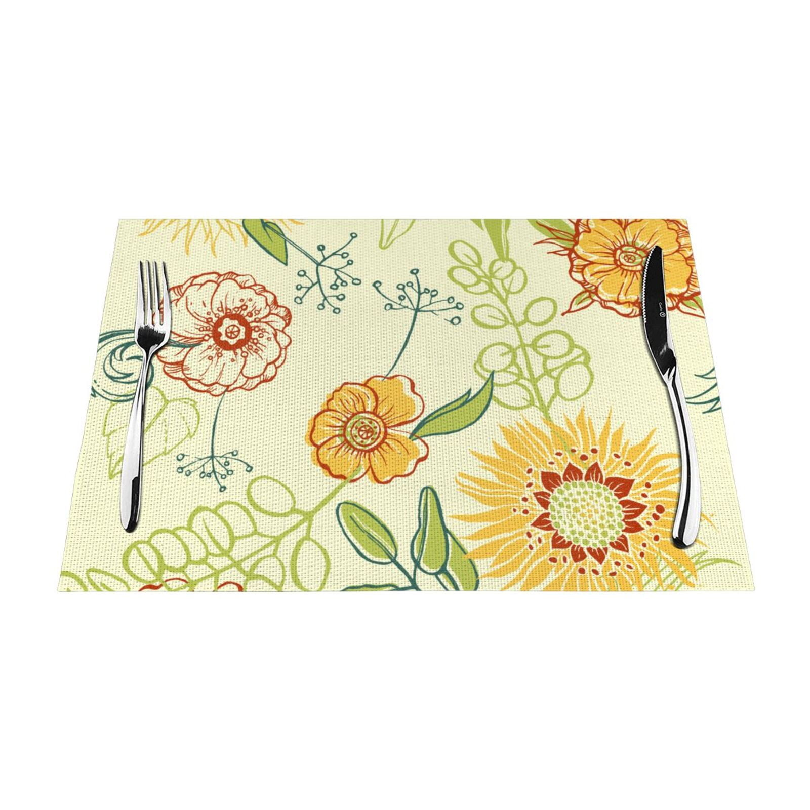 XMXT Woven Placemats Set of 6, Abstract Sunflower Line Drawing Stain ...