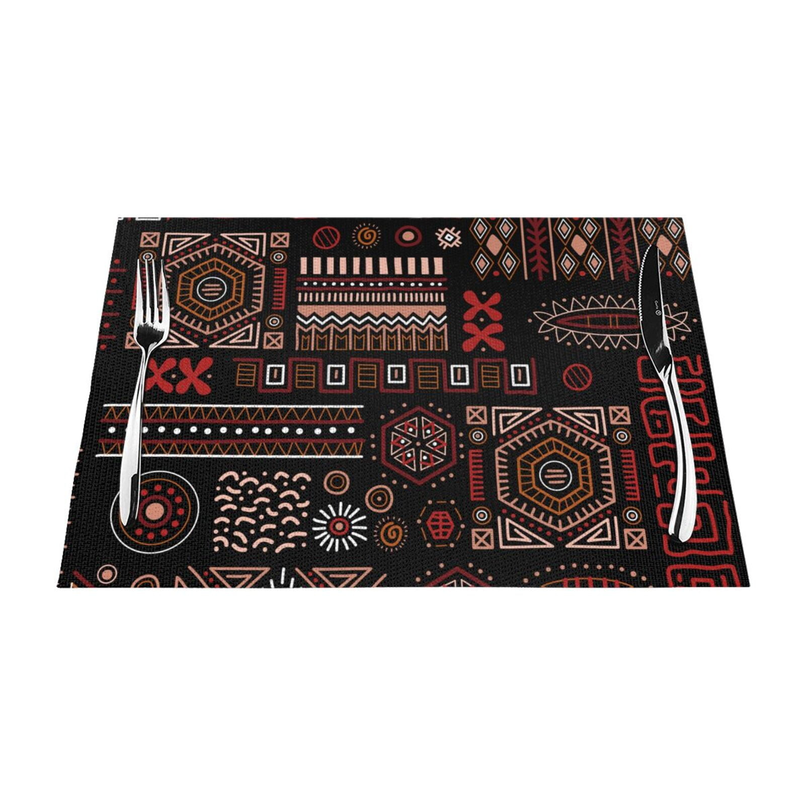 XMXT Woven Placemats Set of 6, African Tribal Style Graffiti Stain ...