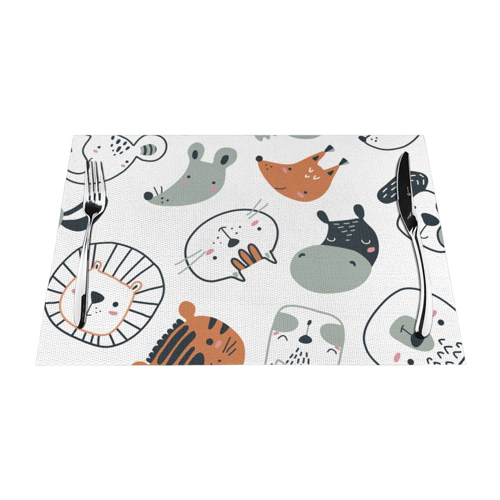 XMXT Woven Placemats Set of 6, Animal Head Line Drawing Stain Resistant ...
