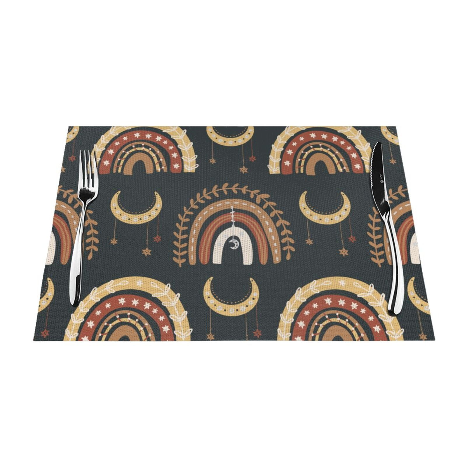 XMXT Woven Placemats Set of 6, Boho Moon Deco Print Stain Resistant ...