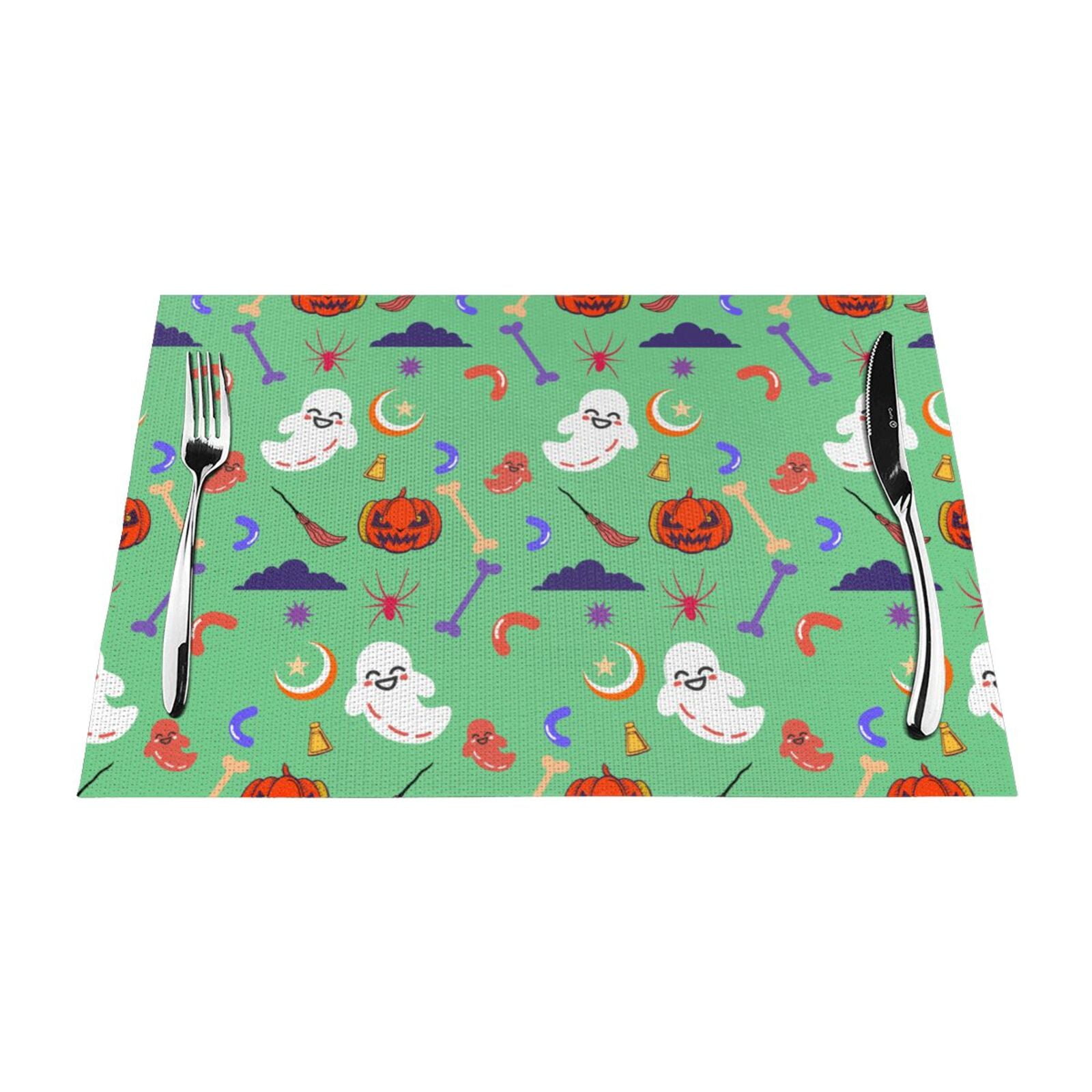 XMXT Woven Placemats Set of 6, Bone Pumpkin Ghost Stain Resistant Table ...