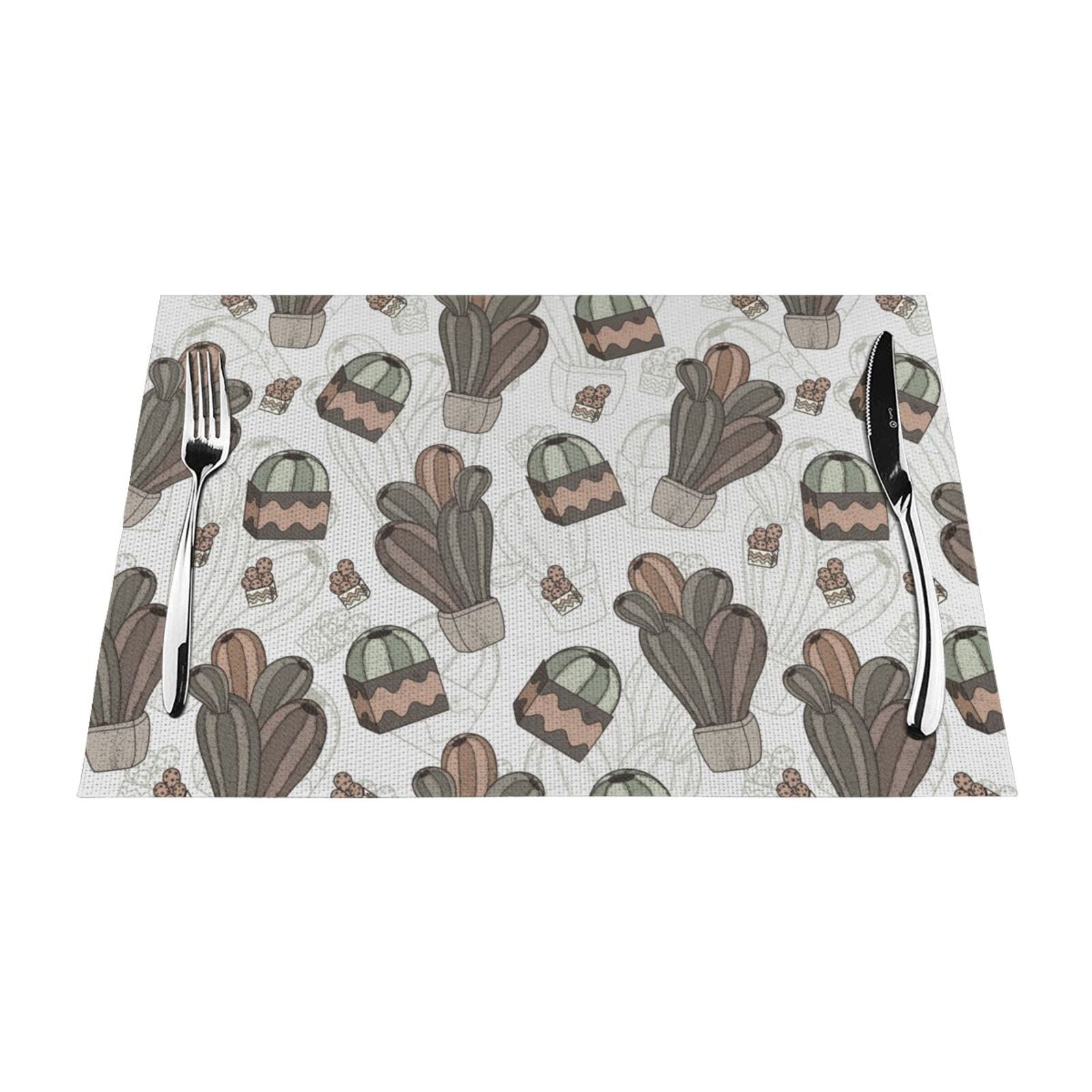 XMXT Woven Placemats Set of 6, Cactus Hand Painted Background Stain ...