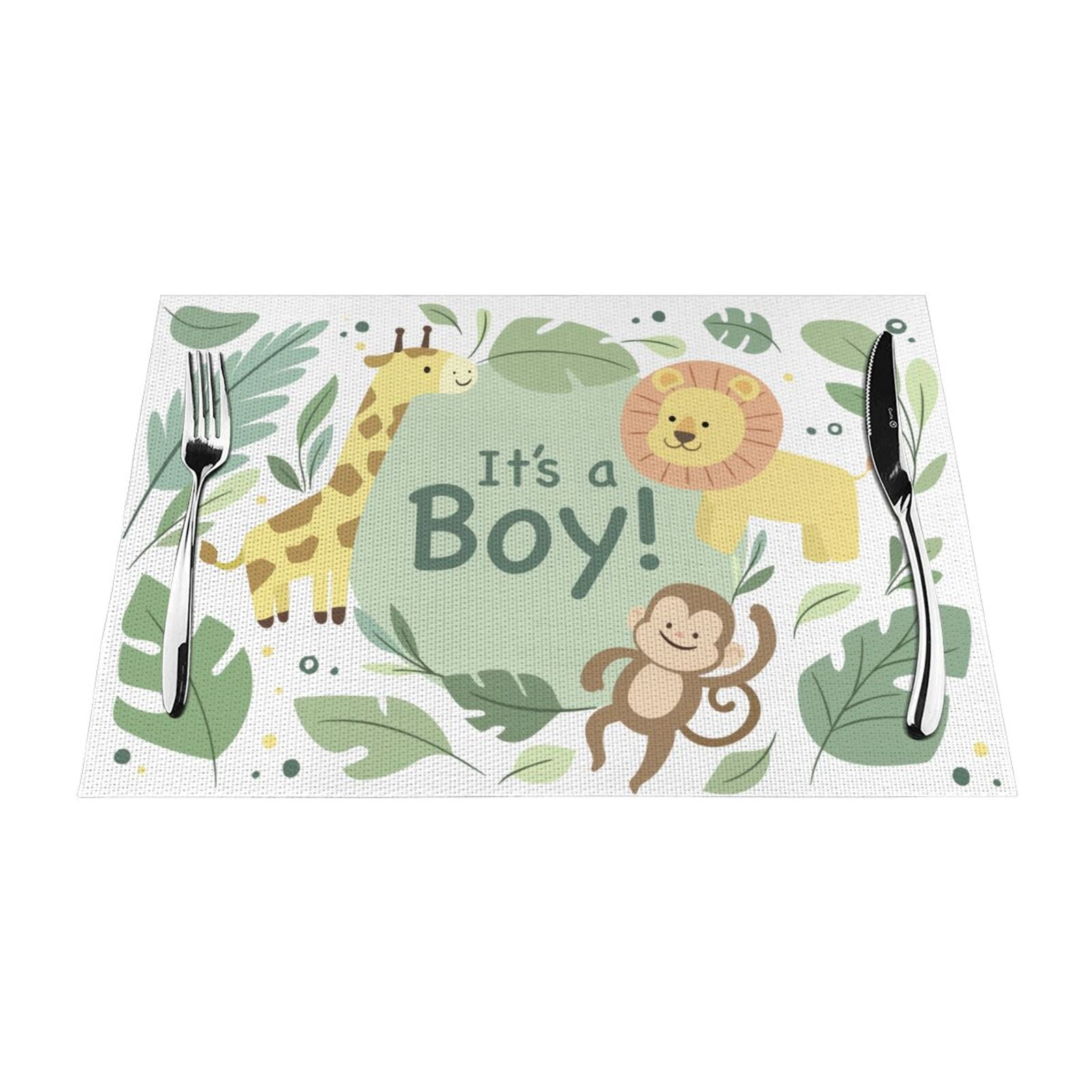 XMXT Woven Placemats Set of 6, Cartoon Animal Boy Stain Resistant Table ...