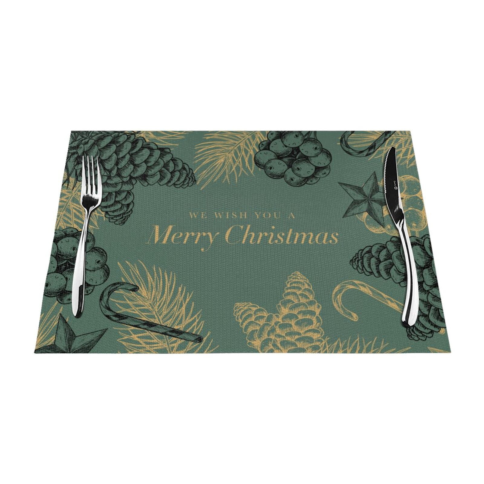XMXT Woven Placemats Set of 6, Christmas Pen Drawing Print Stain ...