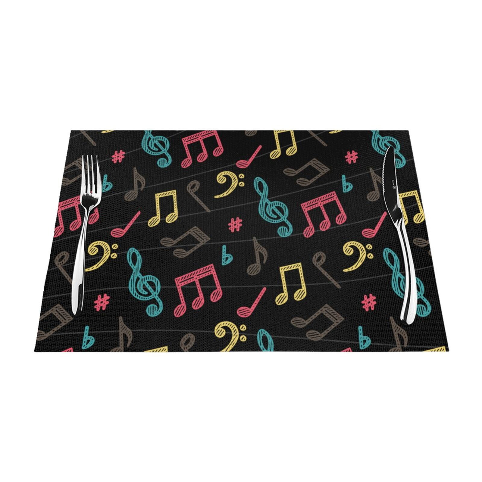 XMXT Woven Placemats Set of 6, Colorful Music Symbols Stain Resistant ...