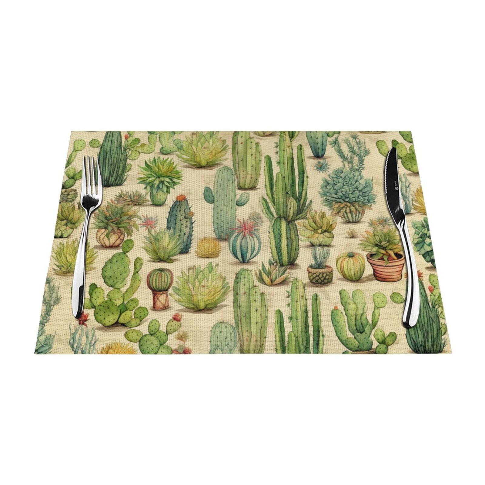 XMXT Woven Placemats Set of 6, Desert Plant Watercolor Stain Resistant ...