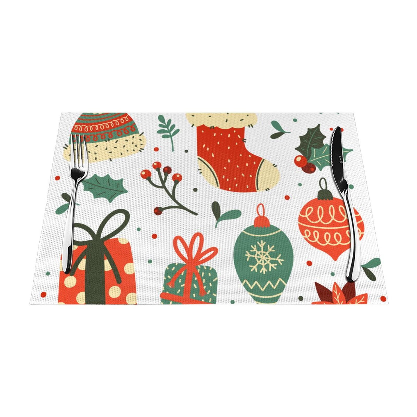 XMXT Woven Placemats Set of 6, Hand Painted Christmas Elements Stain ...