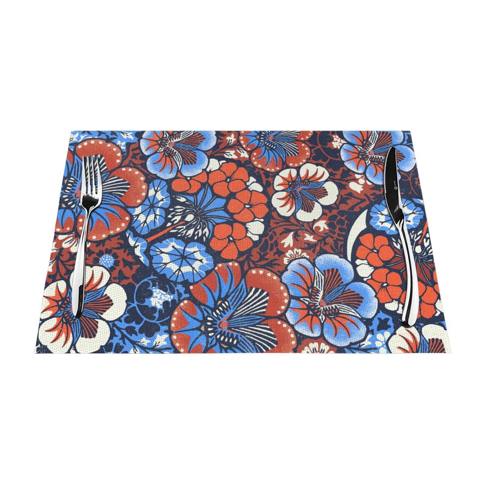 XMXT Woven Placemats Set of 6, Vintage Batik Flowers Stain Resistant ...