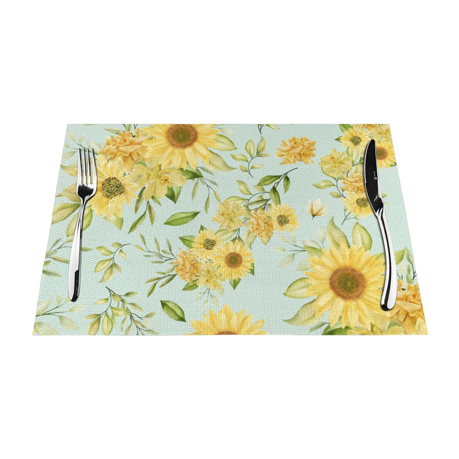 XMXT Woven Placemats Set of 6, Warm Sunflower Print Stain Resistant ...