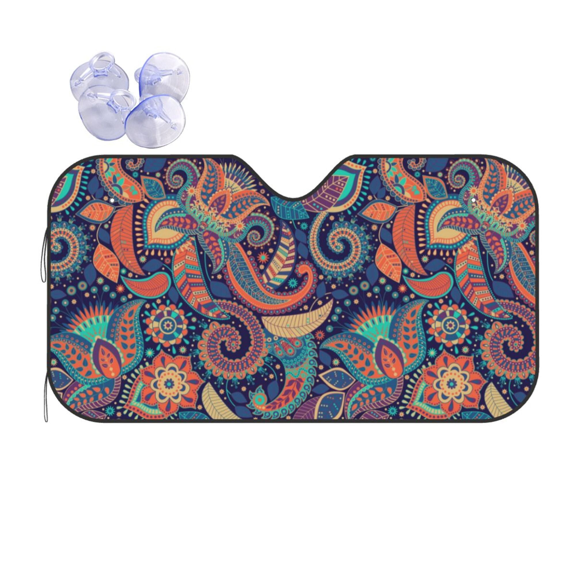 XMXY Car Sun Shade Windshield, Blue Paisley Abstract Flowers Automotive ...
