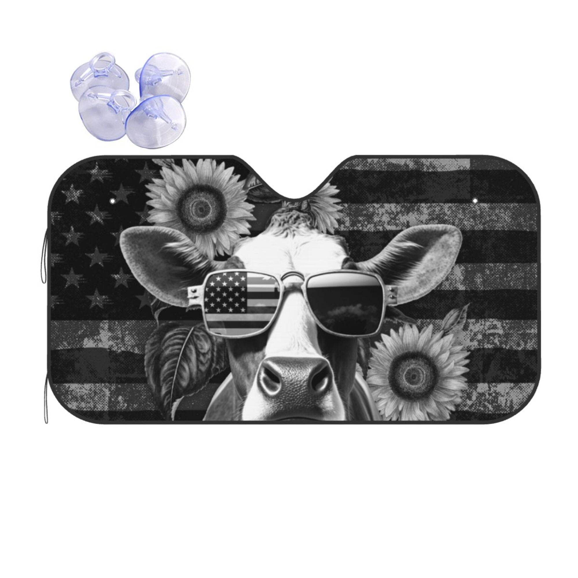XMXY Car Sun Shade Windshield, Cows Sunflower Print Automotive Front ...