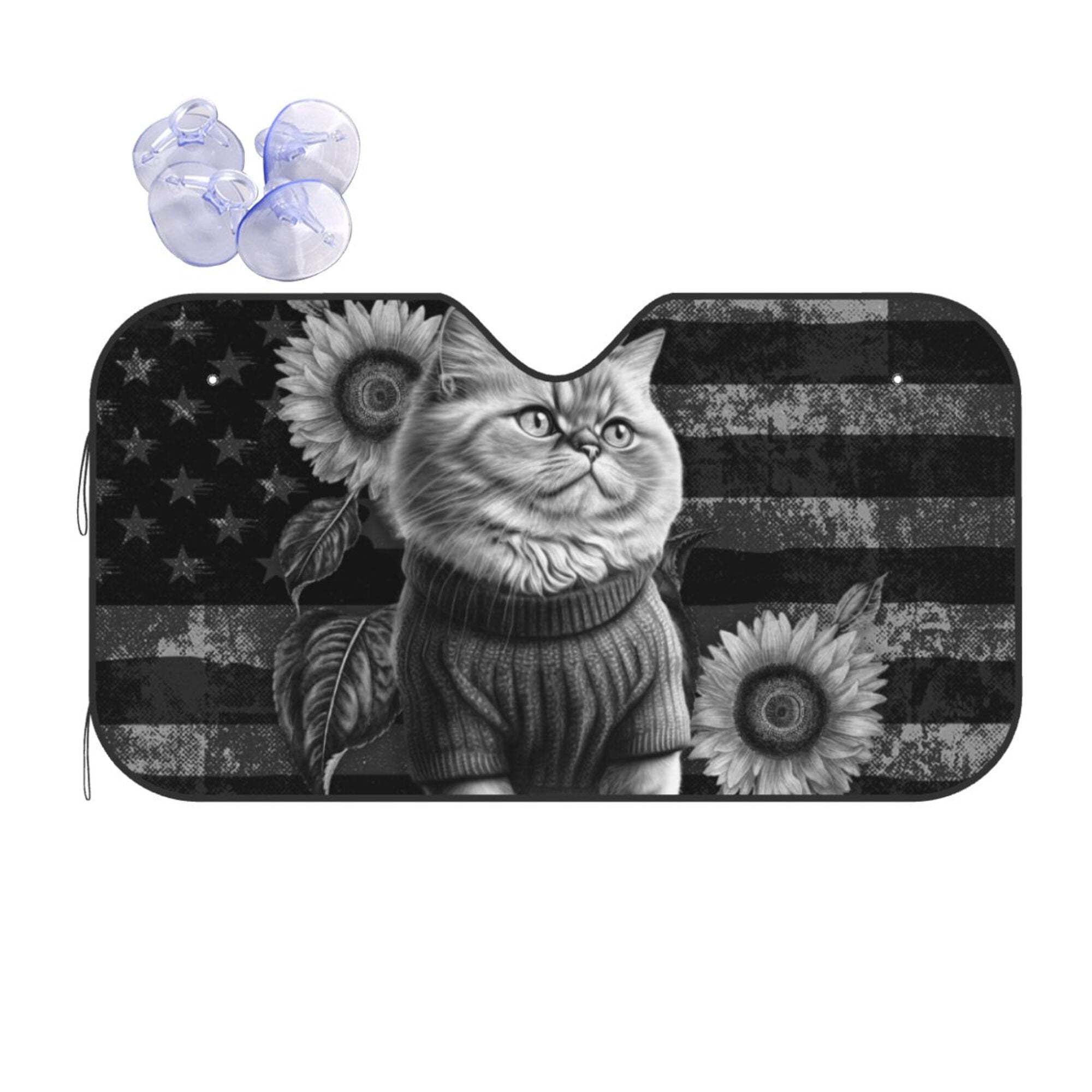 XMXY Car Sun Shade Windshield, Sunflower Cat Pattern Automotive Front ...