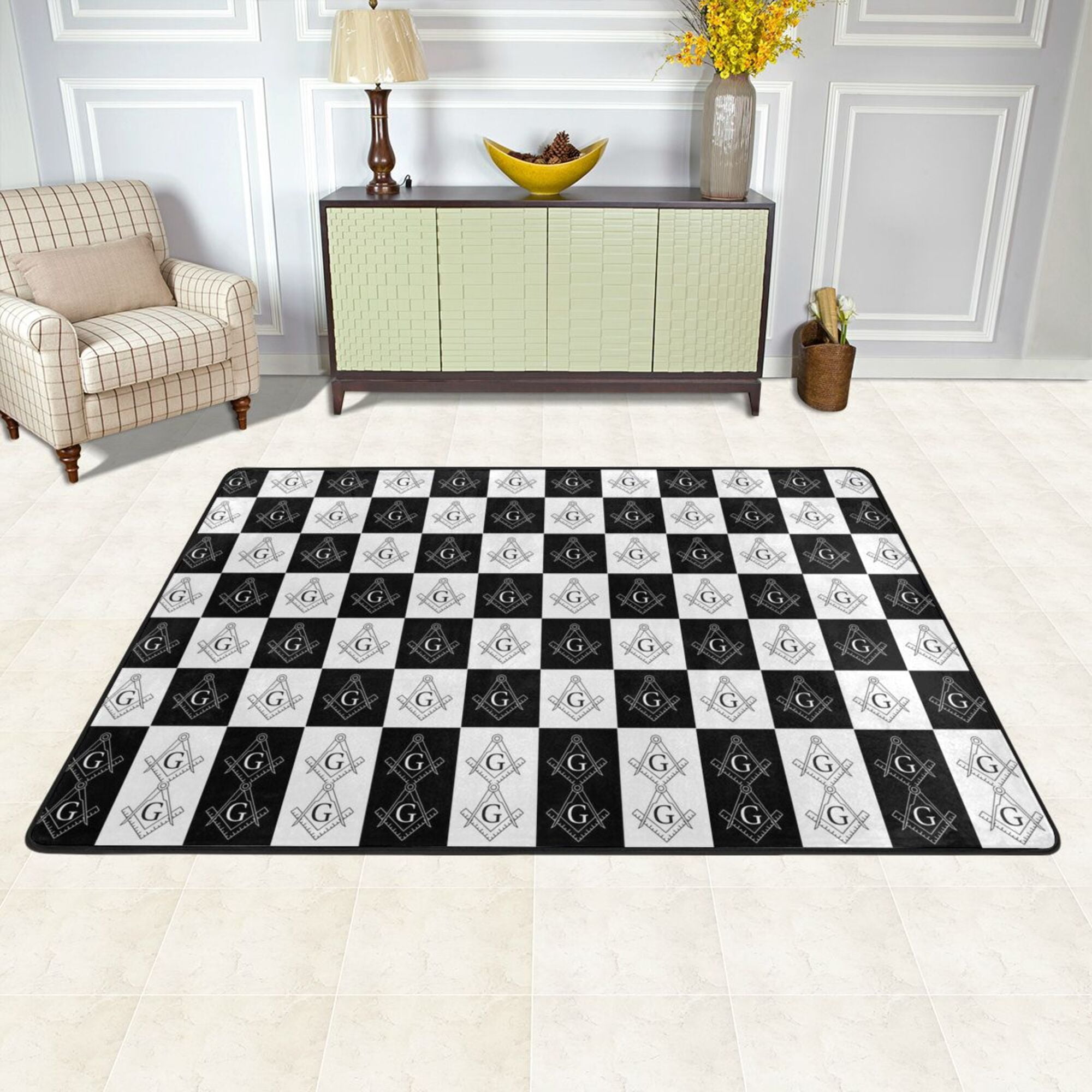 XMXY Checkered Freemason Mason Symbol Area Rugs Doormat Outdoor ...