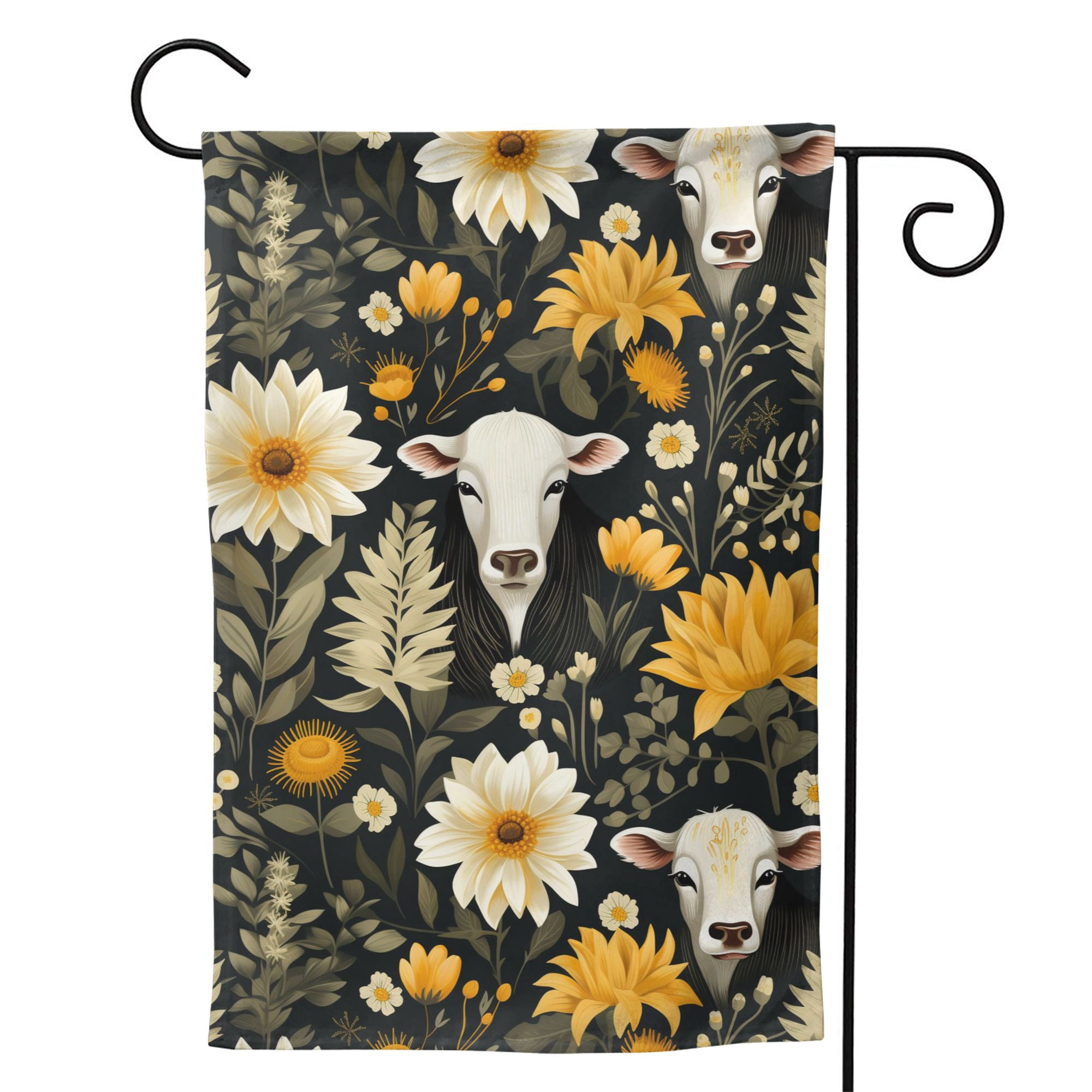XMXY Cows Flowers Black Background Garden Flags Double Sided,Farmhouse ...