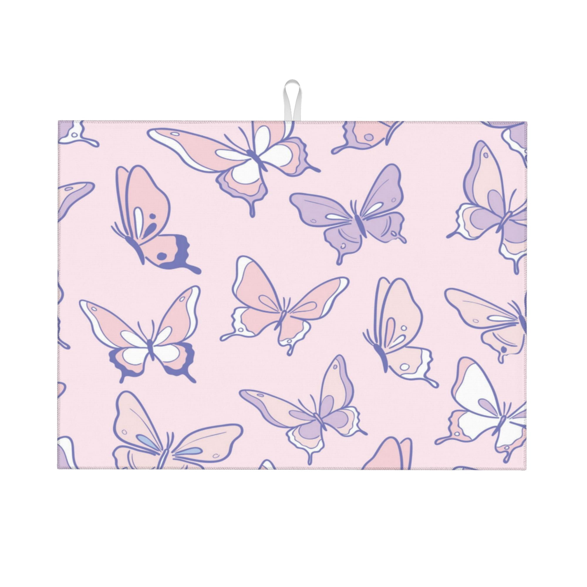 XMXY Dish Drying Mat for Kitchen Counter, Butterfly Pink Background ...