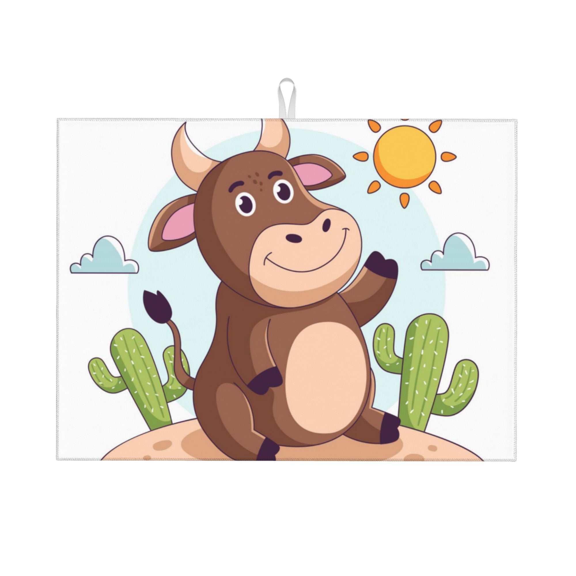 XMXY Dish Drying Mat for Kitchen Counter, Cartoon Bull Hello ...