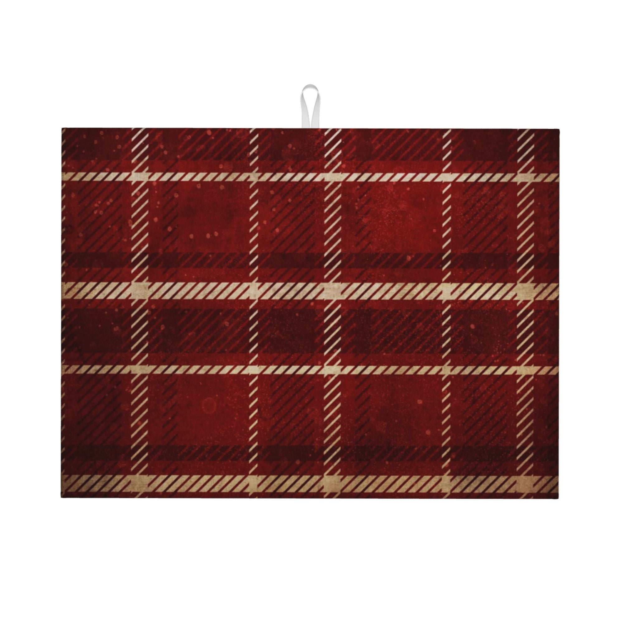 XMXY Dish Drying Mat for Kitchen Counter, Christmas Grunge Plaid ...