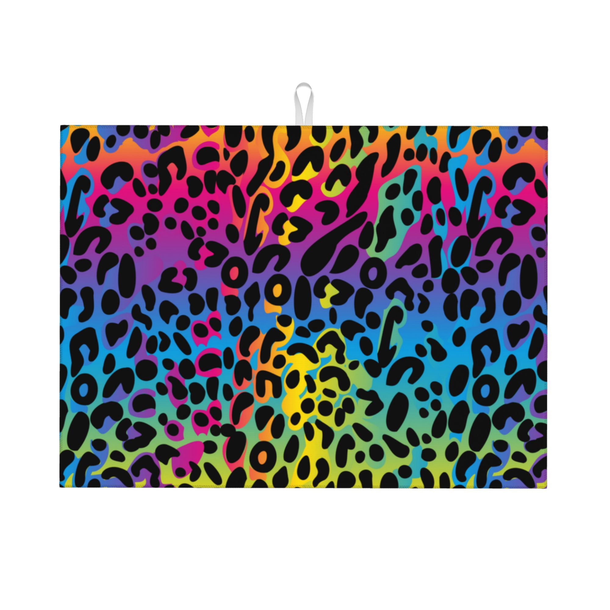 XMXY Dish Drying Mat for Kitchen Counter, Rainbow Neon Color Leopard ...