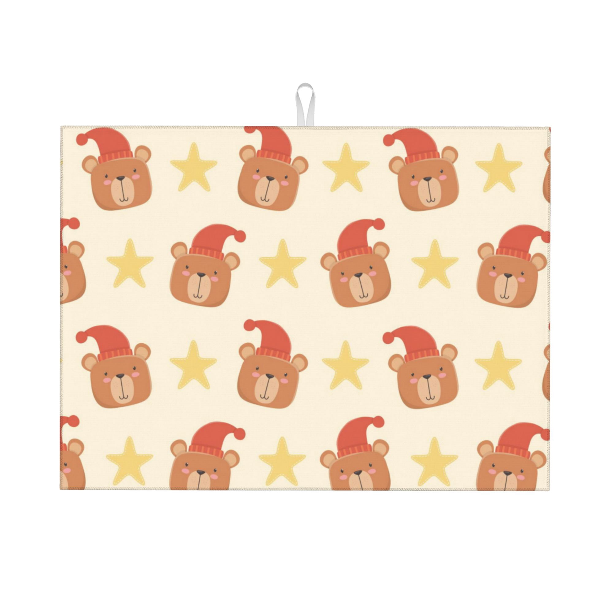 XMXY Dish Drying Mat for Kitchen Counter, Sleeping Bear Cute Stars ...