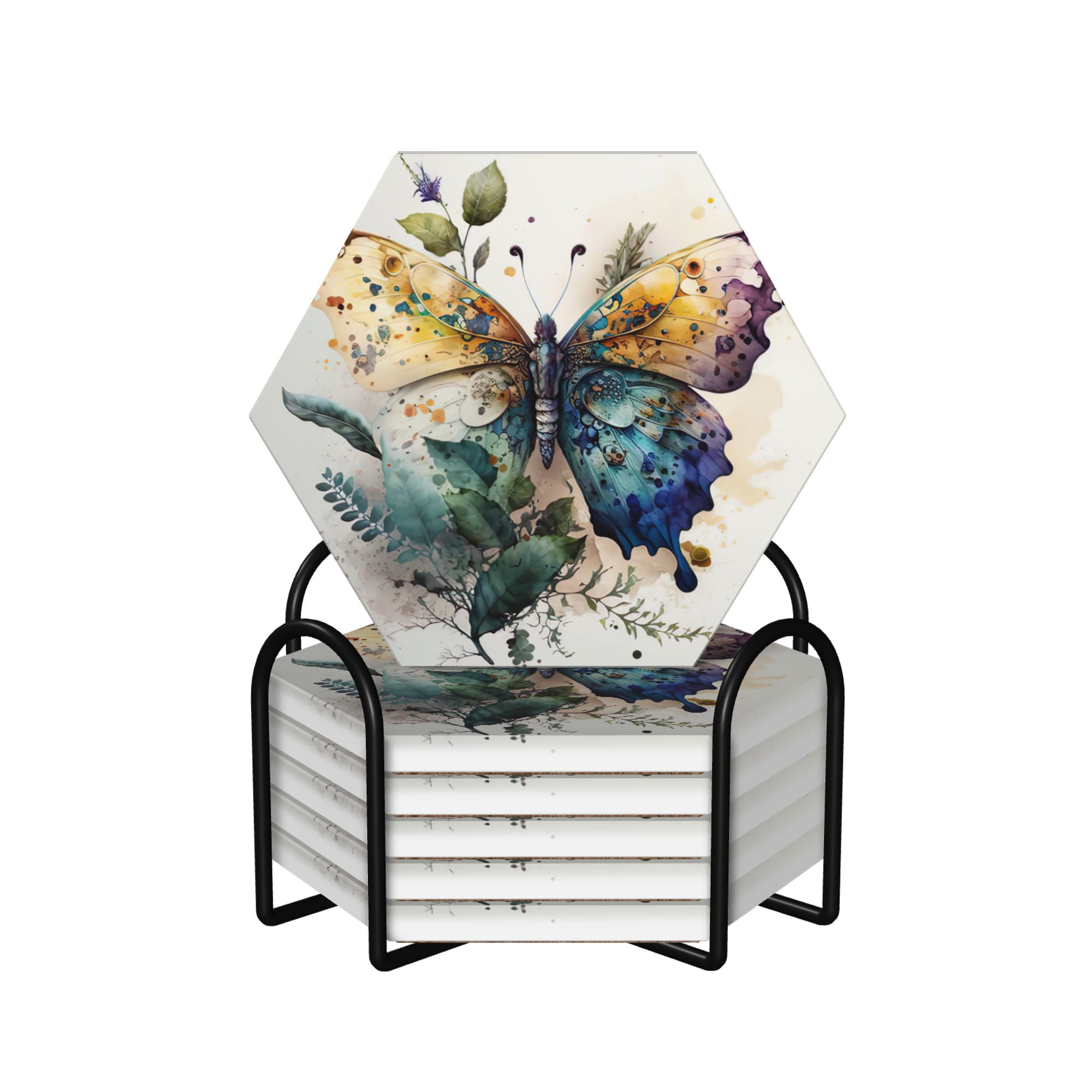 XMXY Drink Coasters with Holder for Coffee Table, Abstract Botanical ...