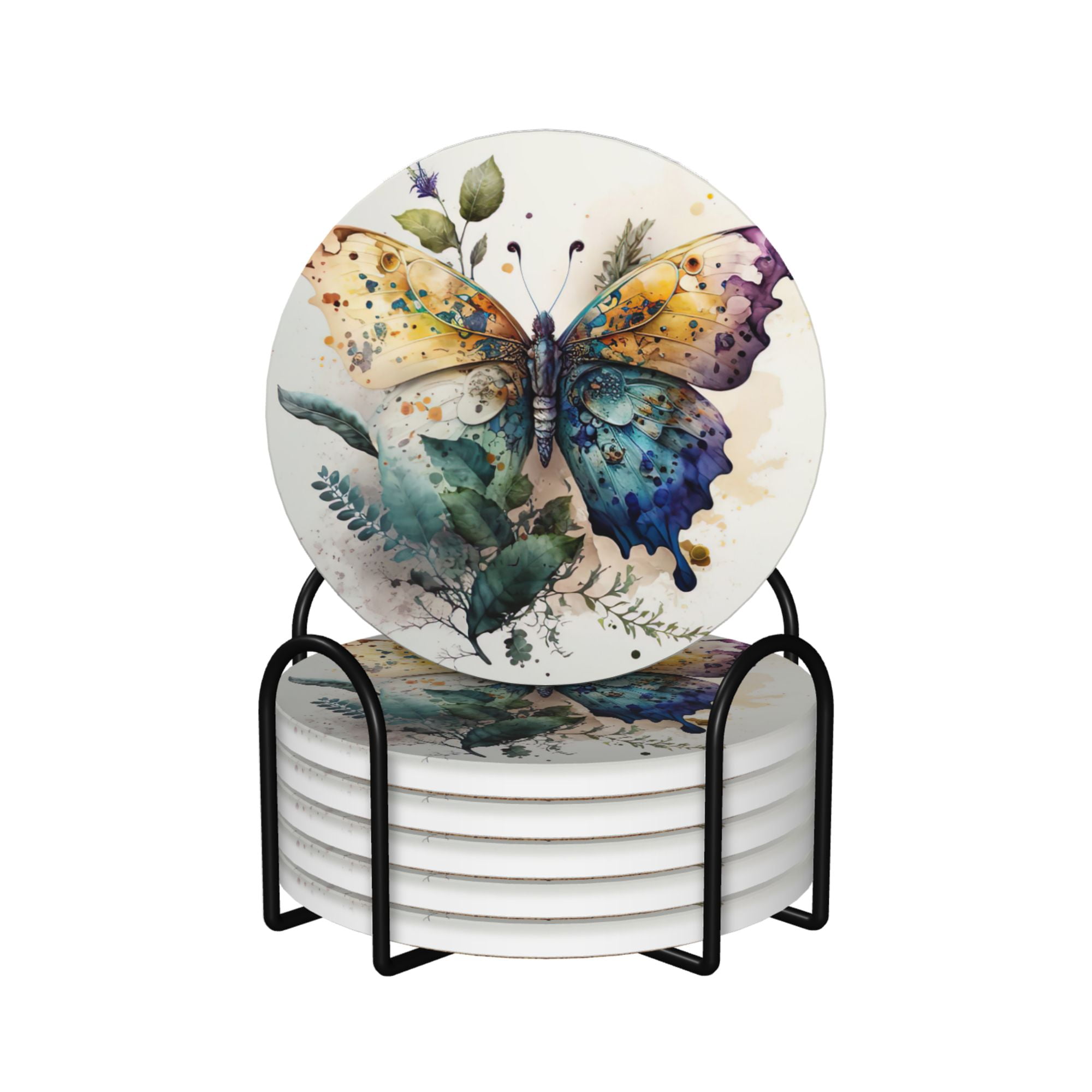 XMXY Drink Coasters with Holder for Coffee Table, Abstract Botanical ...