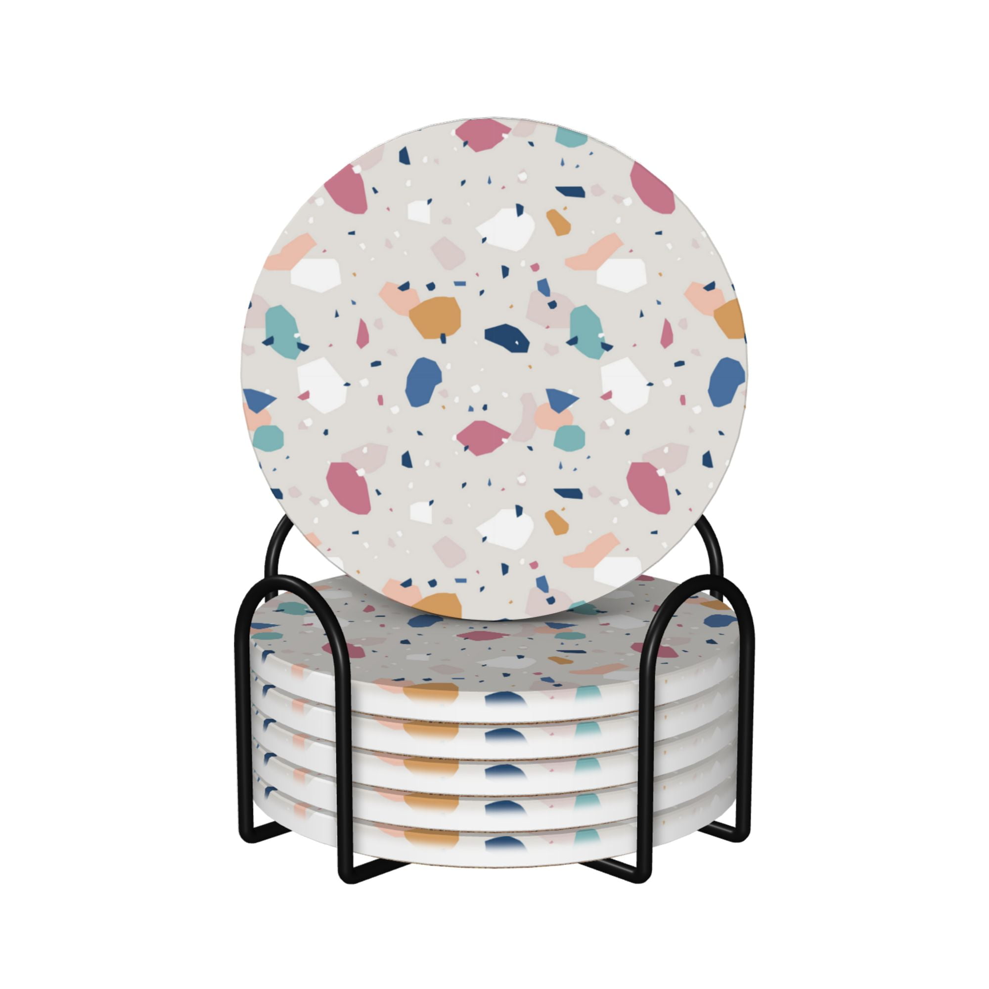 XMXY Drink Coasters with Holder for Coffee Table, Abstract Form Colorful Terrazzo Absorbent ...