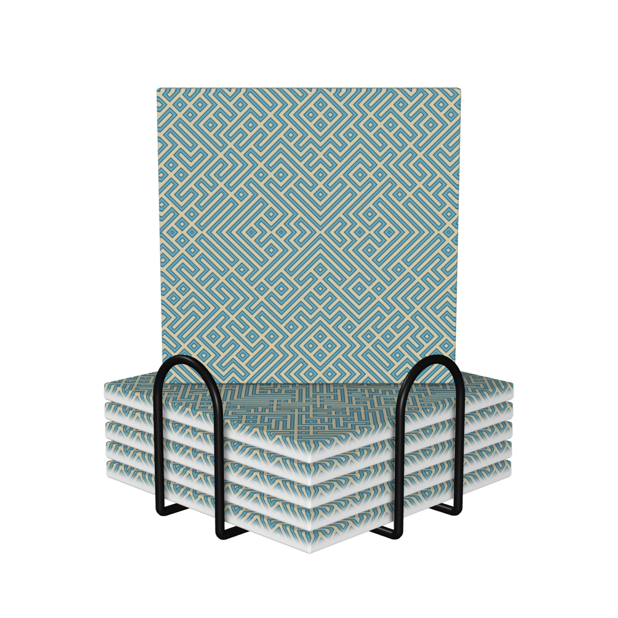 XMXY Drink Coasters with Holder for Coffee Table, Abstract Labyrinthine ...