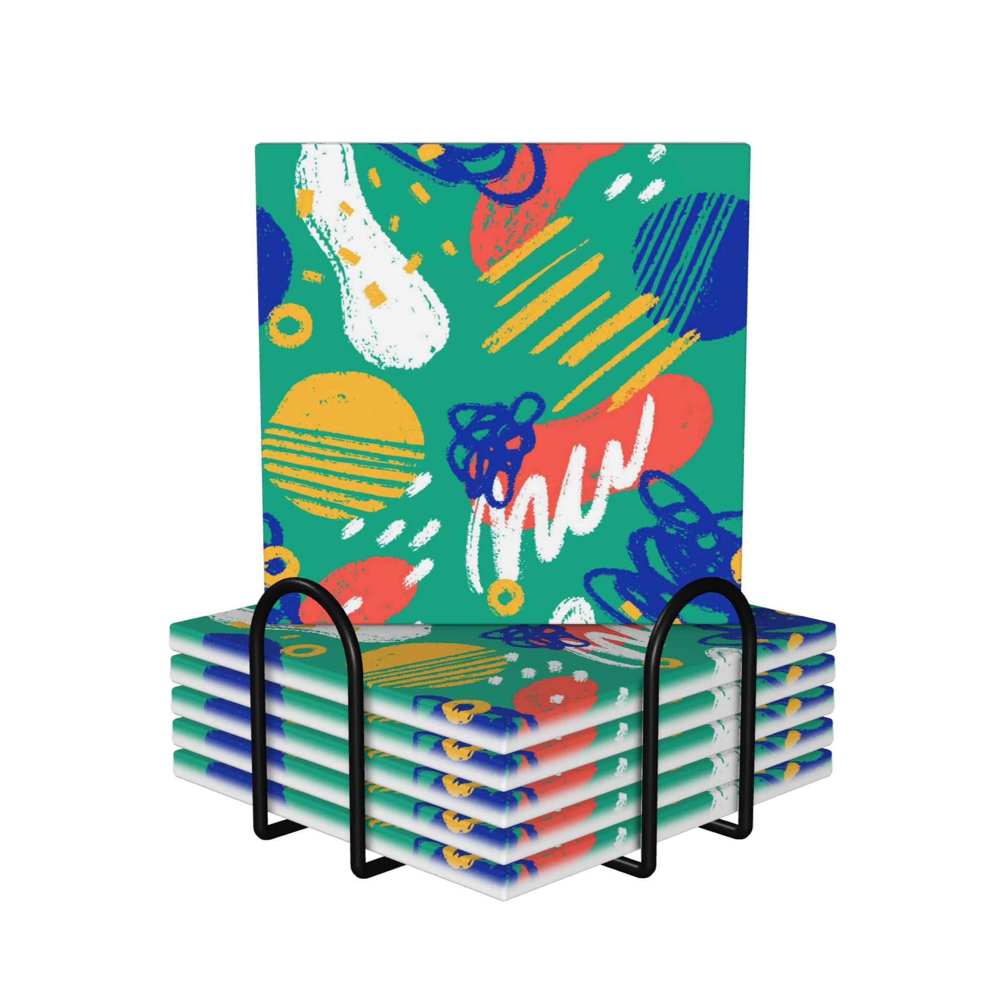 XMXY Drink Coasters with Holder for Coffee Table, Abstract Motif Doodle ...