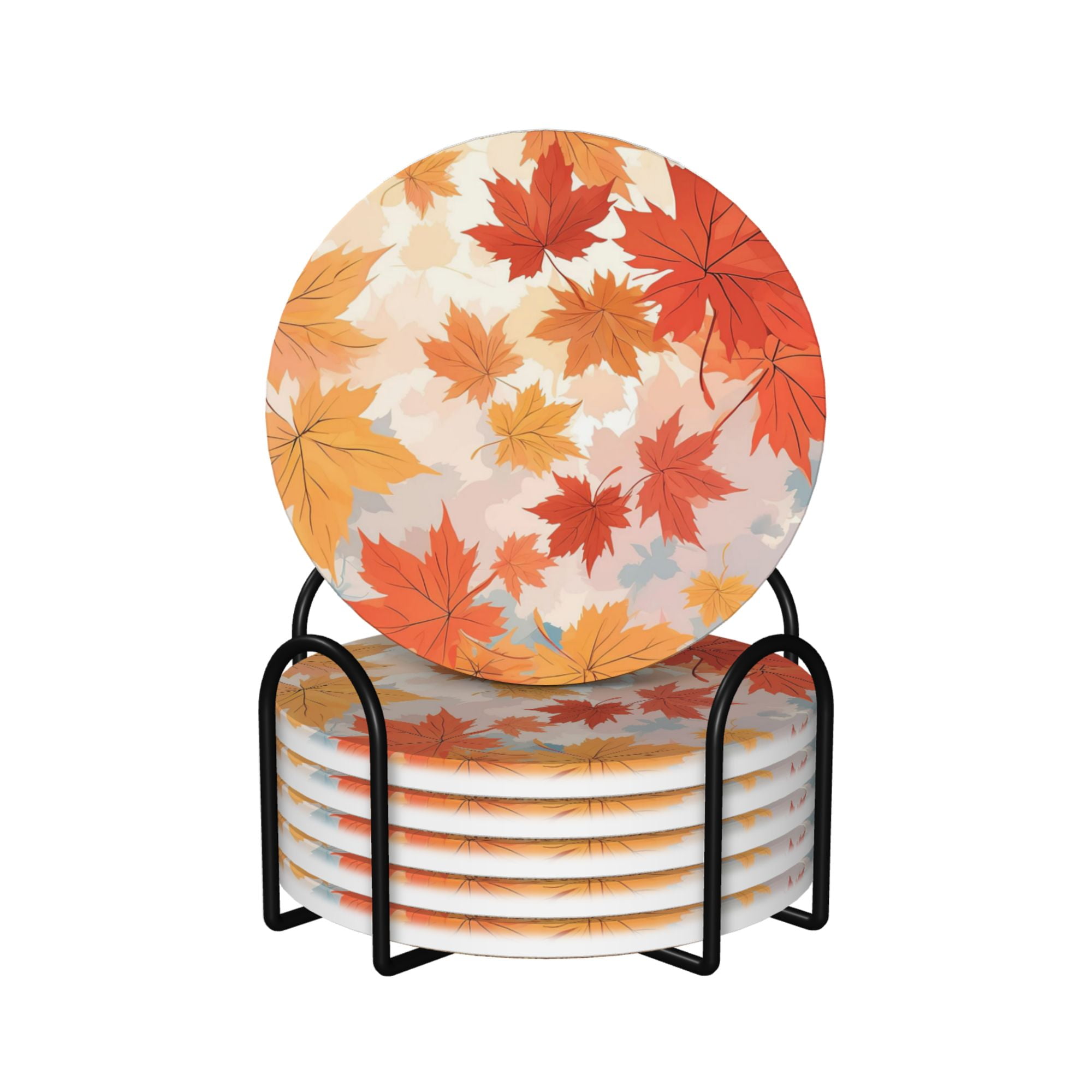 XMXY Drink Coasters with Holder for Coffee Table, Autumn Maple Leaves ...