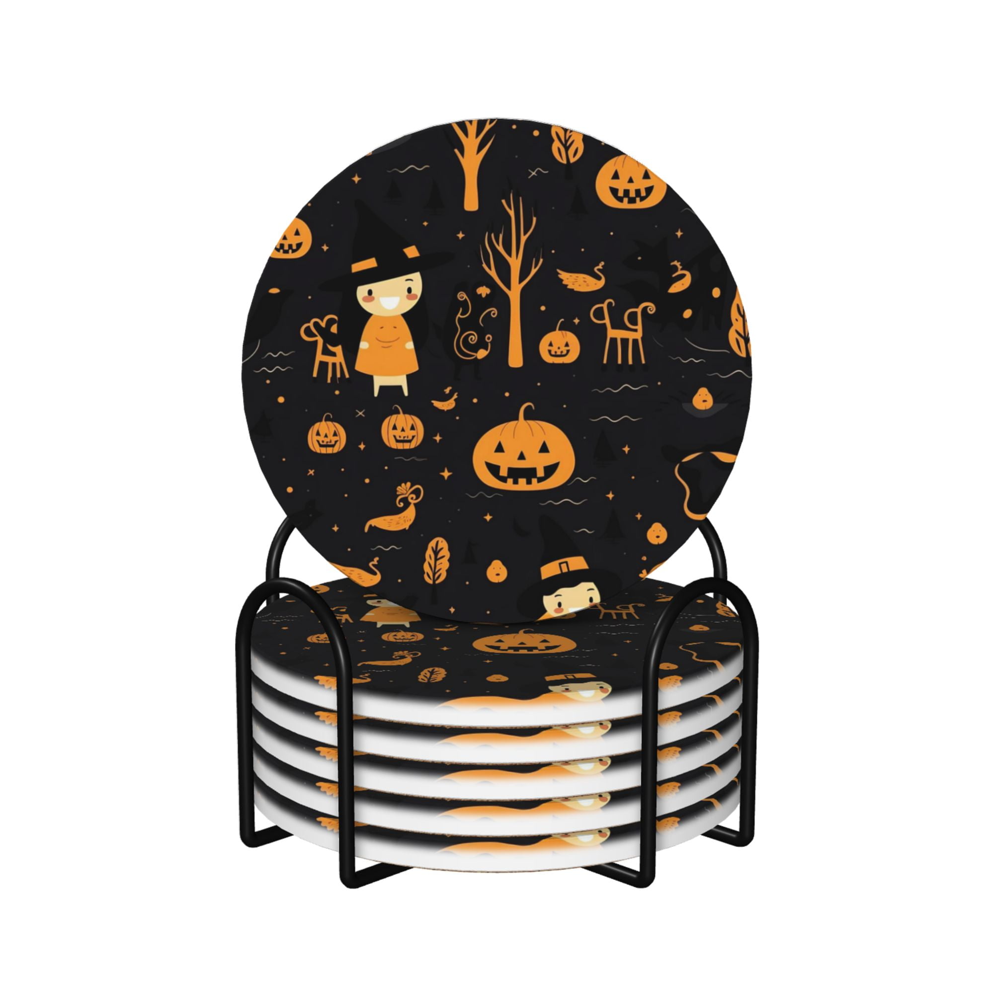 XMXY Drink Coasters with Holder for Coffee Table, Black Halloween Witch ...