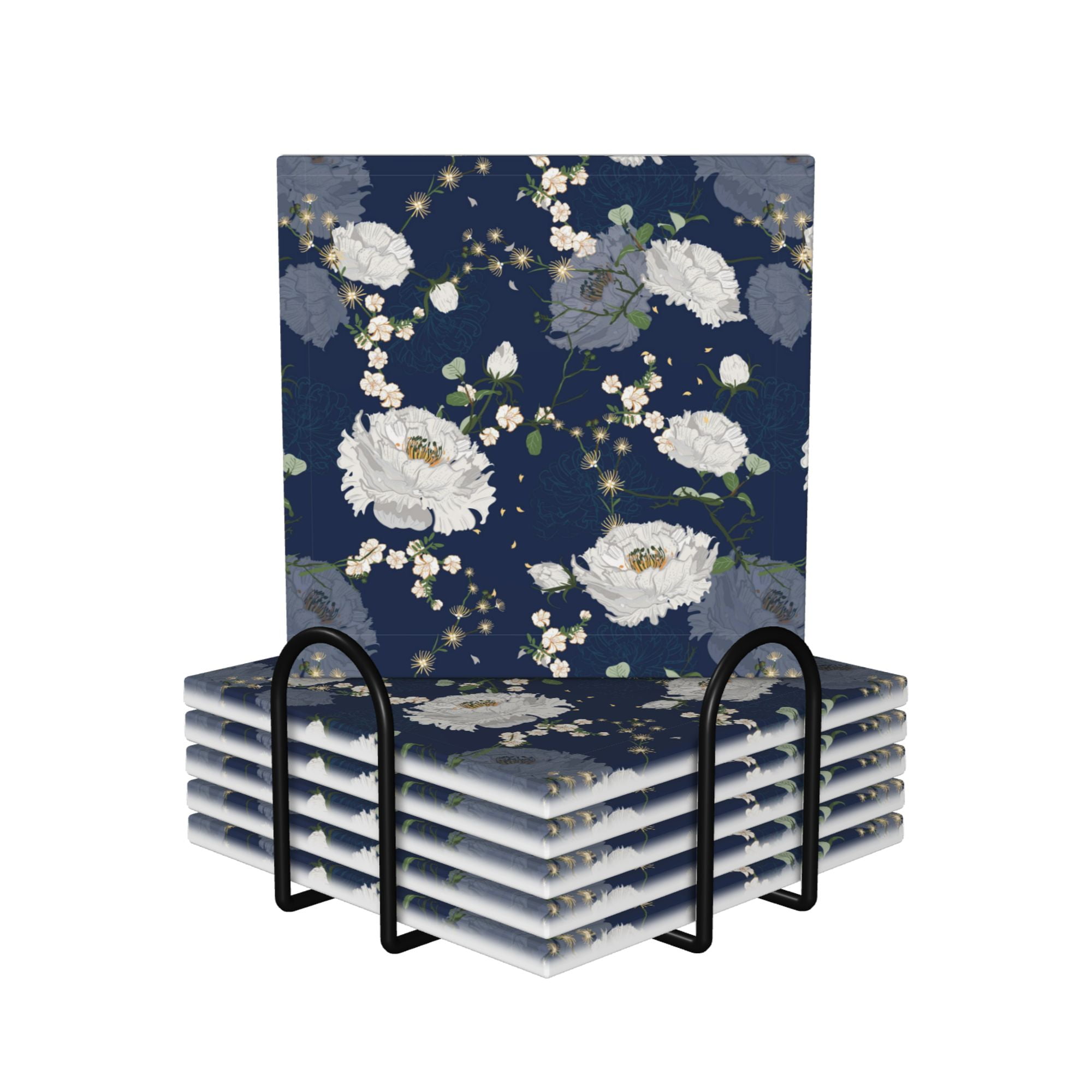 XMXY Drink Coasters with Holder for Coffee Table, Blue Embellished ...