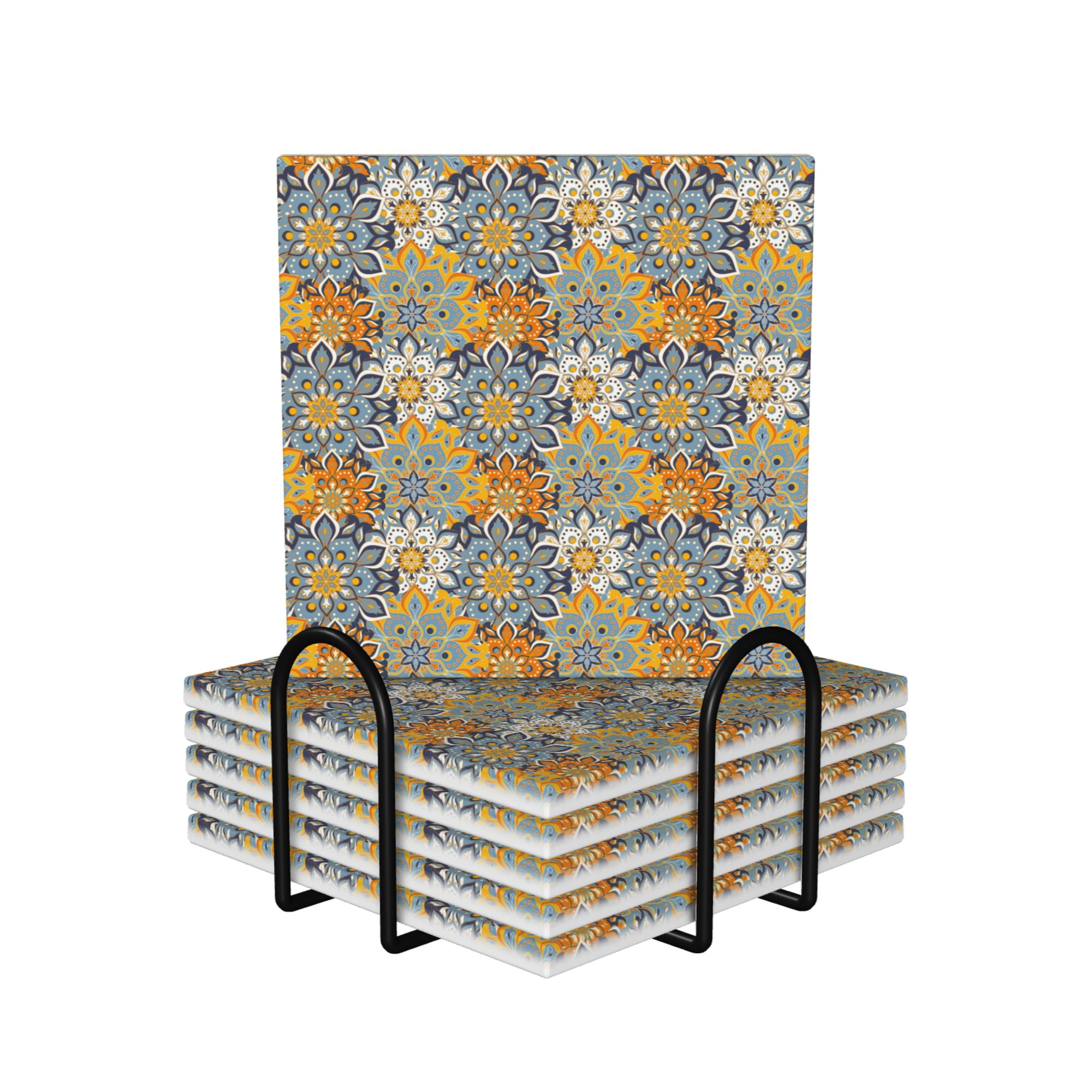 XMXY Drink Coasters with Holder for Coffee Table, Boho Indian Floral ...