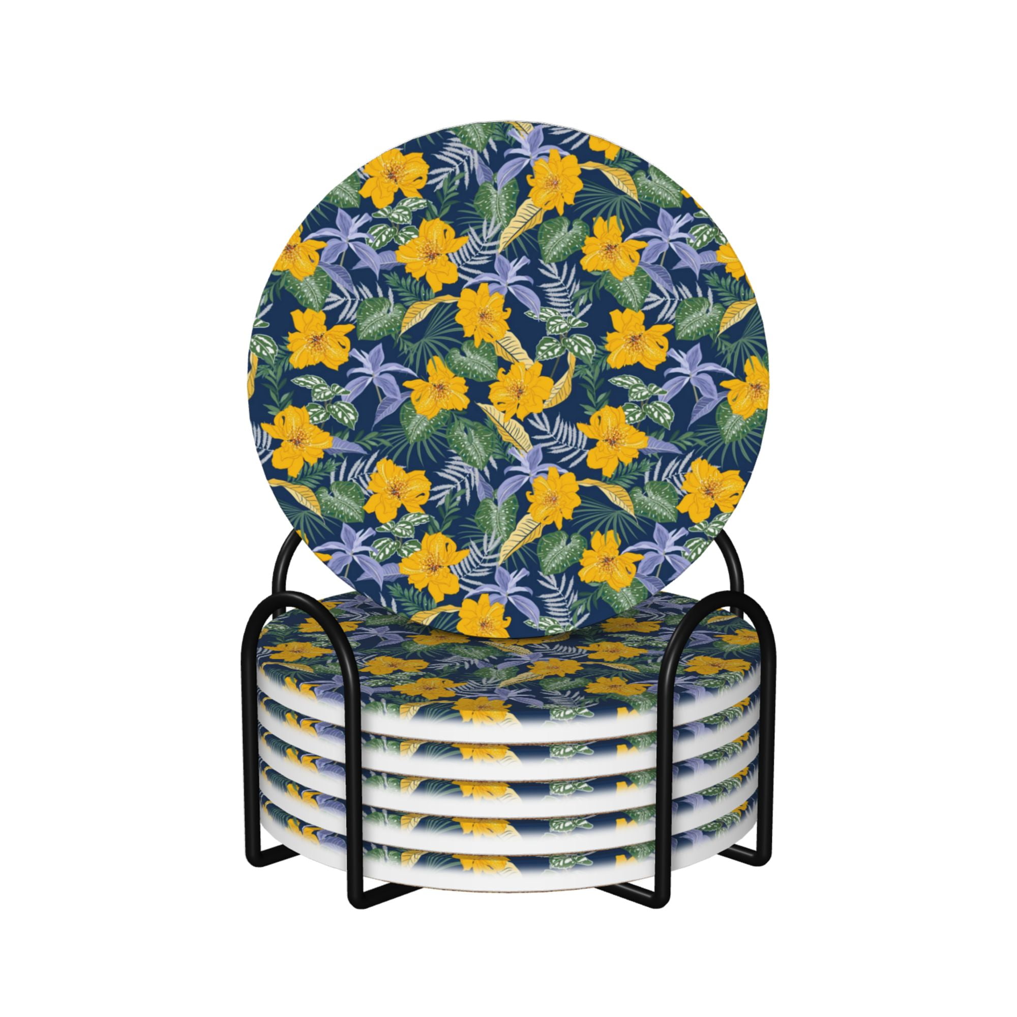 XMXY Drink Coasters with Holder for Coffee Table, Cartoon Daisy Yellow ...