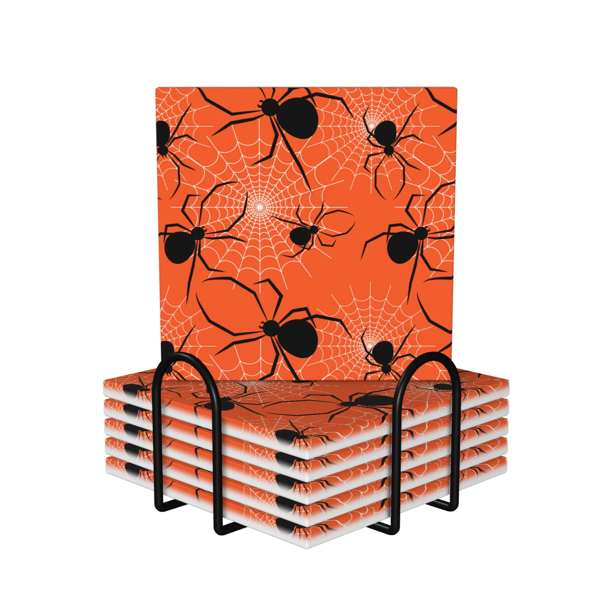 XMXY Drink Coasters with Holder for Coffee Table, Cartoon Orange Spider ...