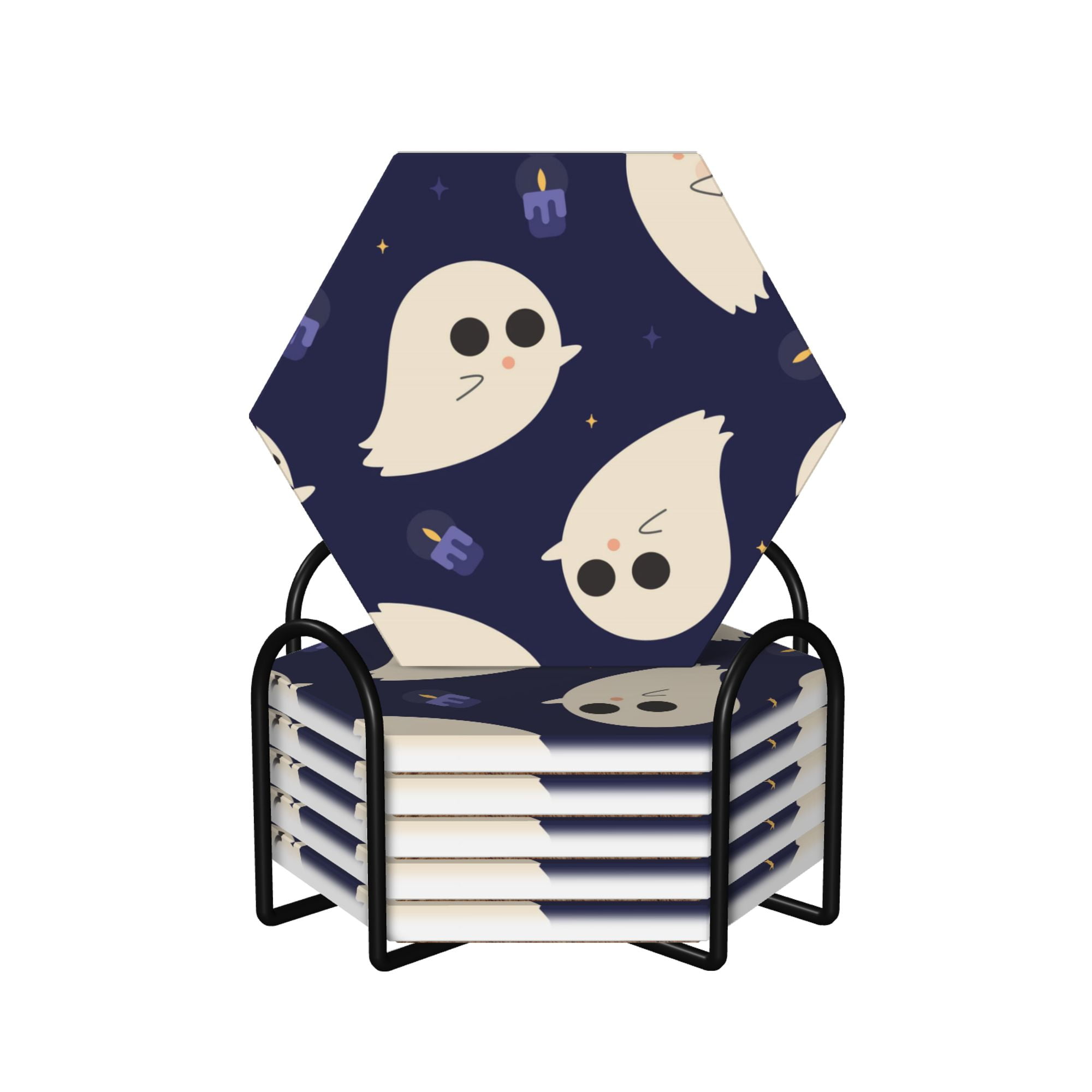XMXY Drink Coasters with Holder for Coffee Table, Cute Ghosts and ...