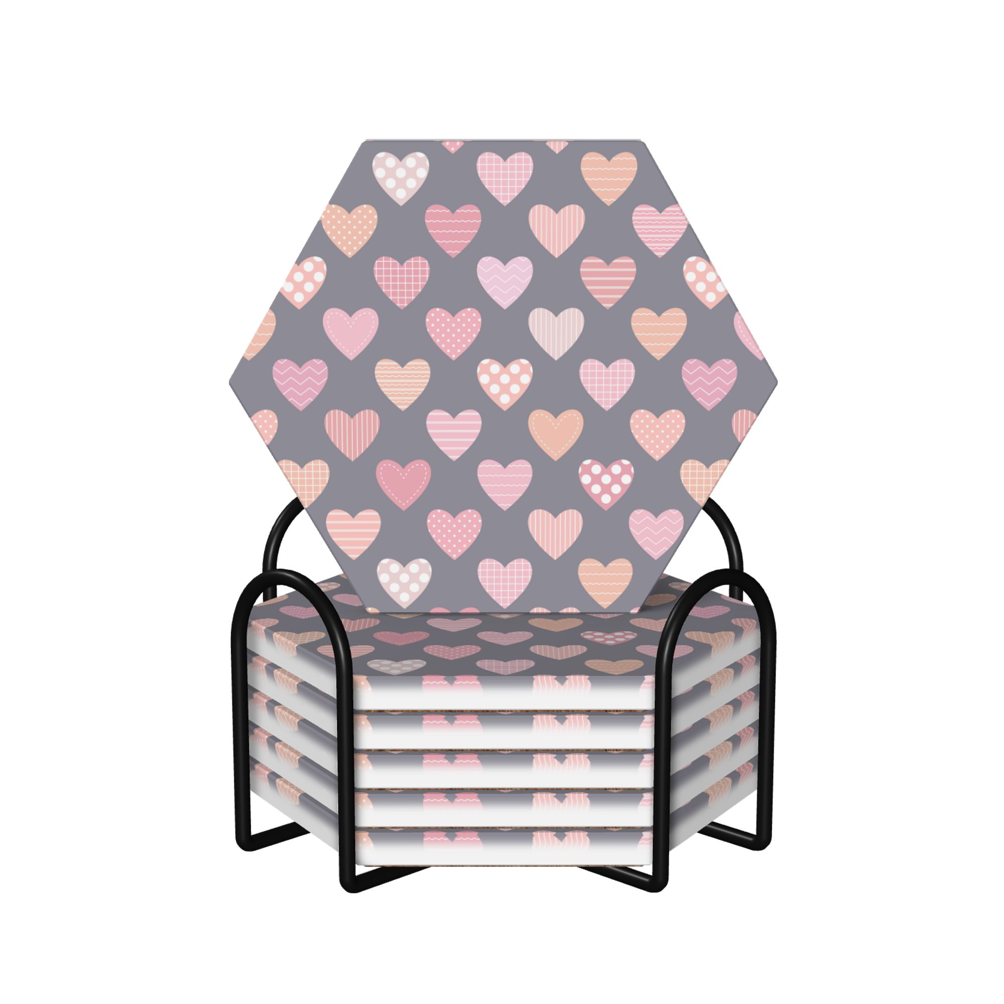 XMXY Drink Coasters with Holder for Coffee Table, Cute Hearts Pink ...