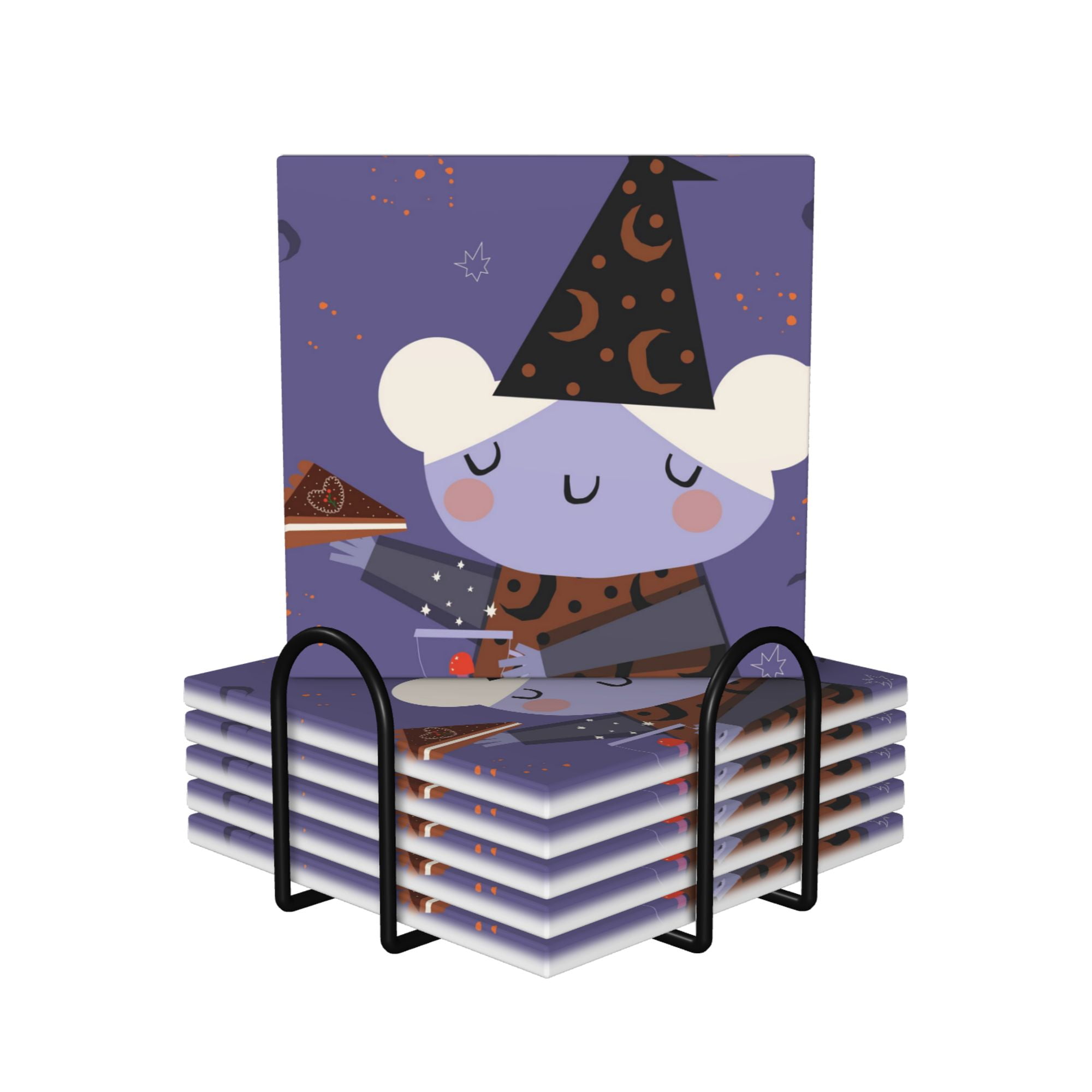 XMXY Drink Coasters with Holder for Coffee Table, Cute Witch Cartoon ...