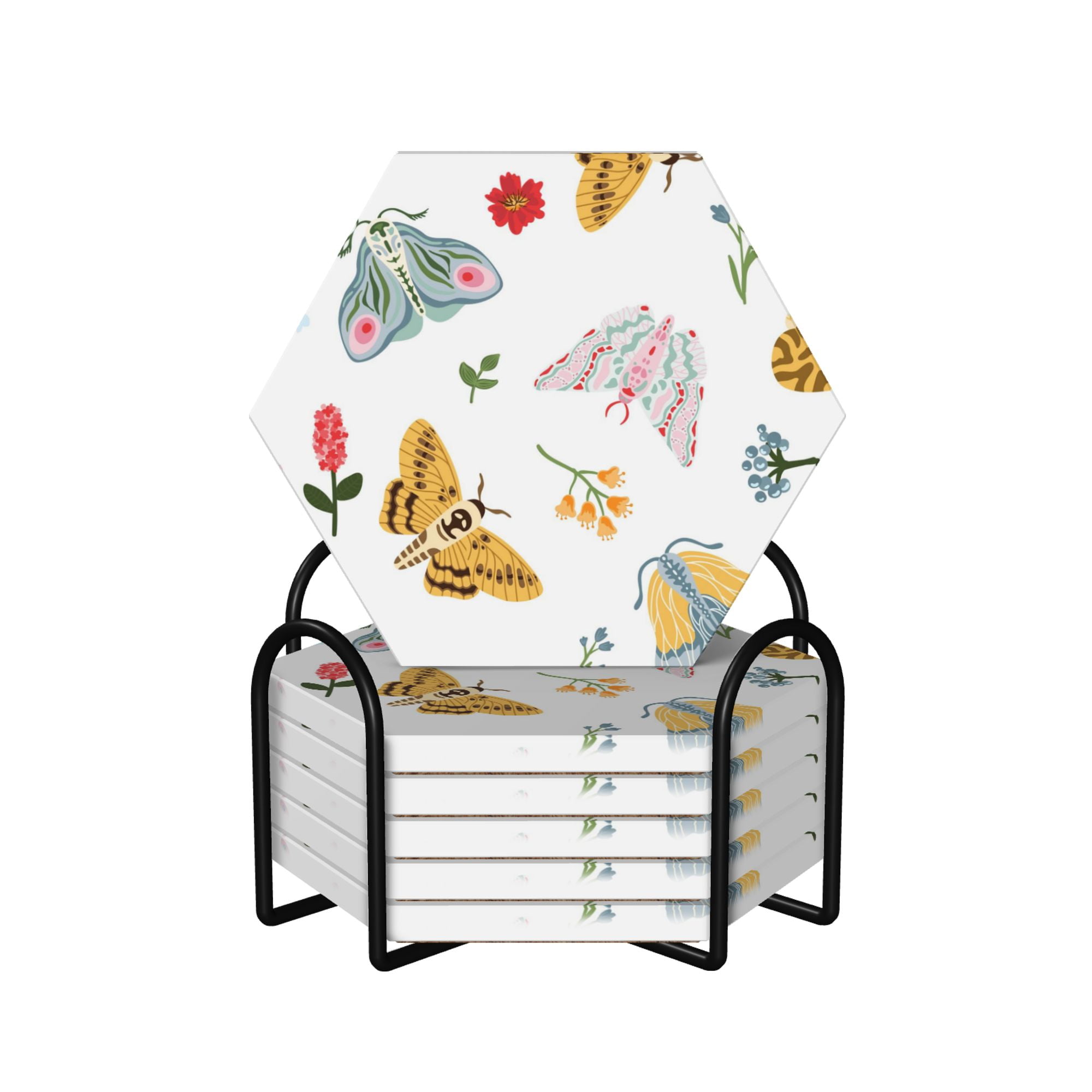 XMXY Drink Coasters with Holder for Coffee Table, Fluttering Butterfly ...