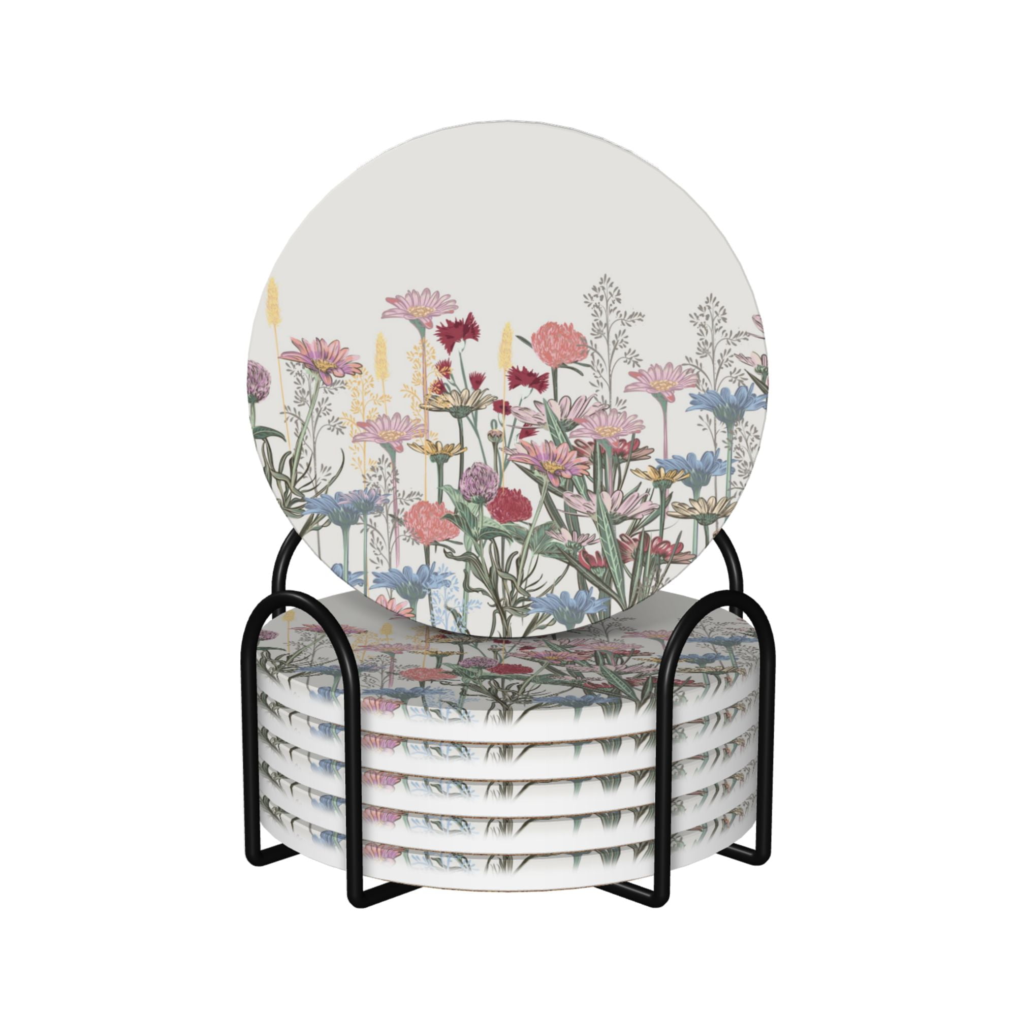 XMXY Drink Coasters with Holder for Coffee Table, Fresh Cute Flower ...