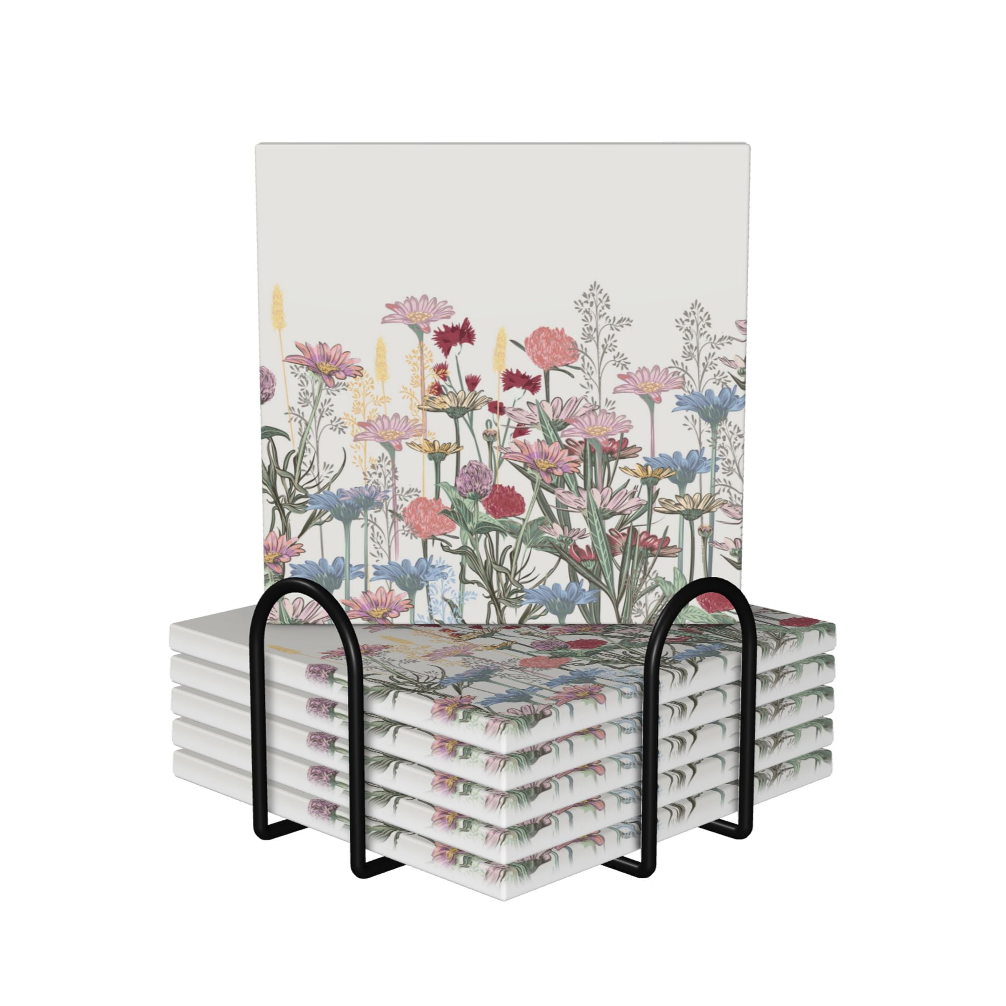 XMXY Drink Coasters with Holder for Coffee Table, Fresh Cute Flower ...