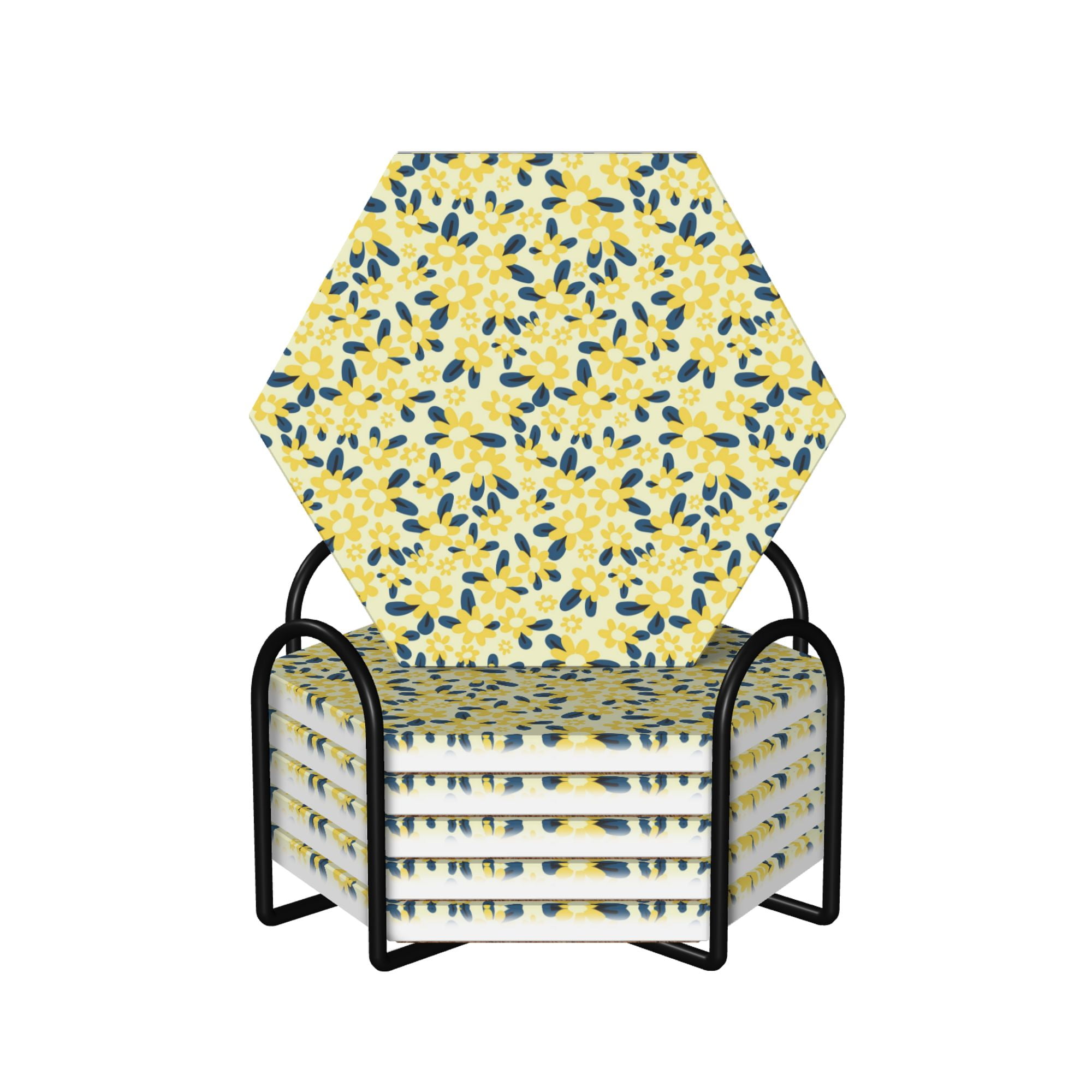 XMXY Drink Coasters with Holder for Coffee Table, Fresh Yellow Daisy ...