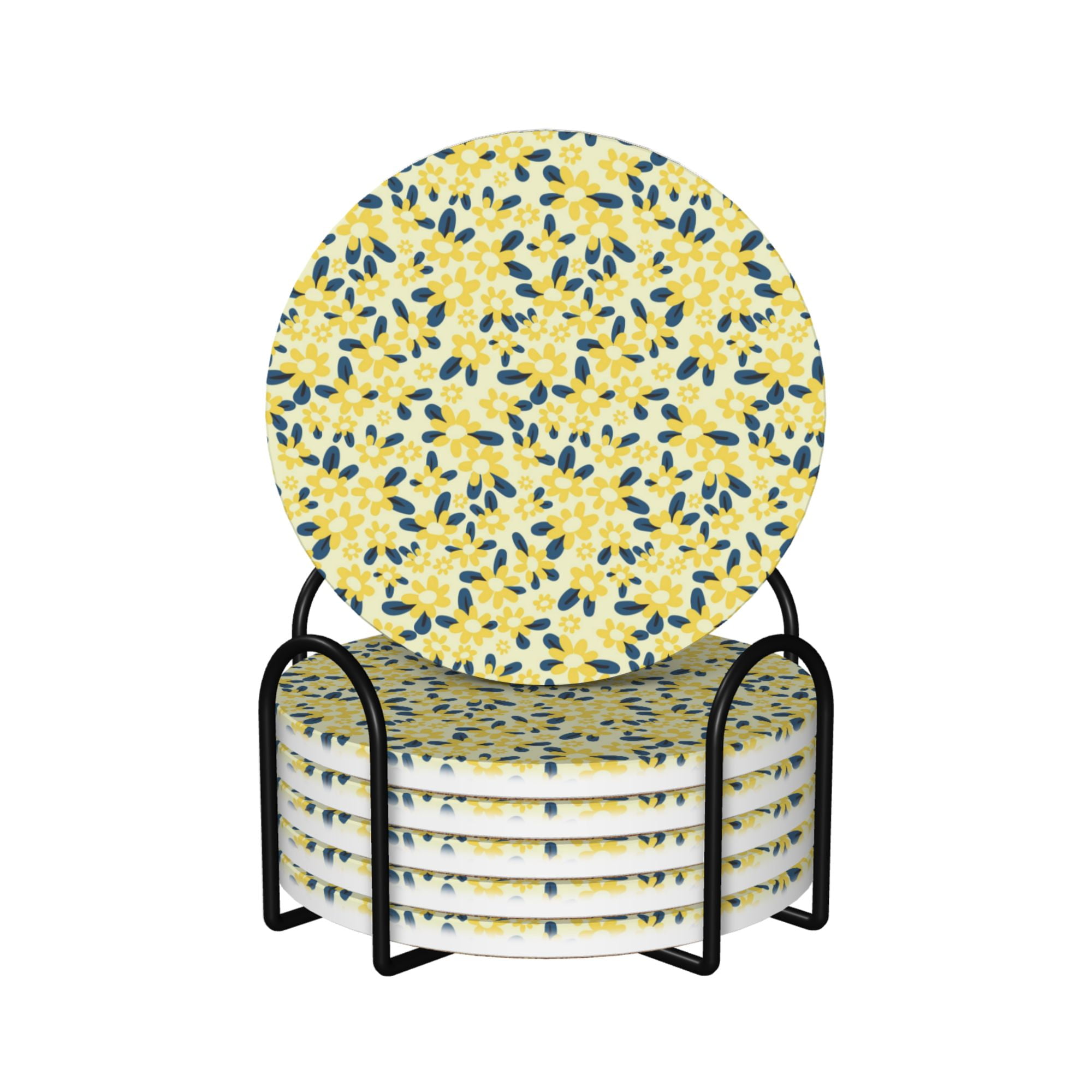 XMXY Drink Coasters with Holder for Coffee Table, Fresh Yellow Daisy ...