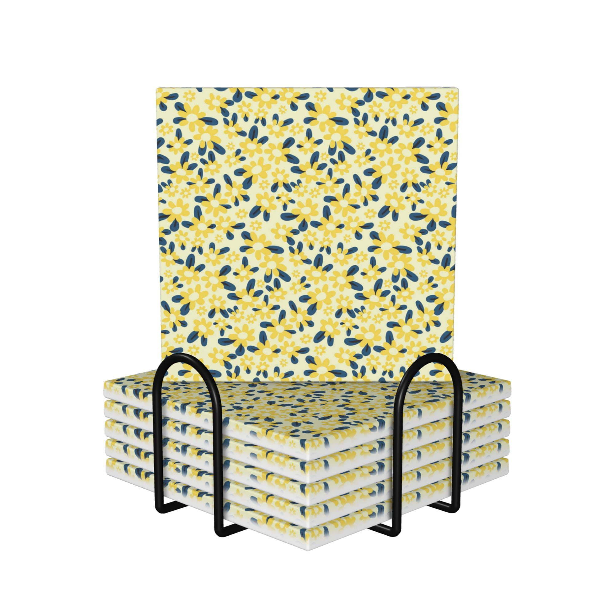 XMXY Drink Coasters with Holder for Coffee Table, Fresh Yellow Daisy ...