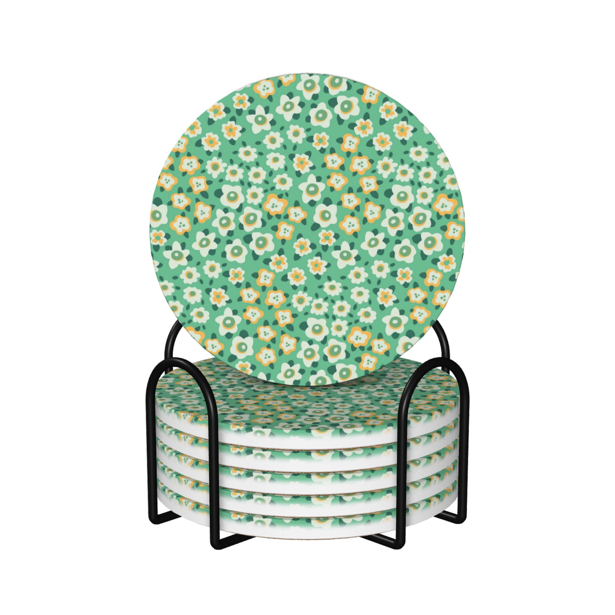 XMXY Drink Coasters with Holder for Coffee Table, Green Cute Fresh ...