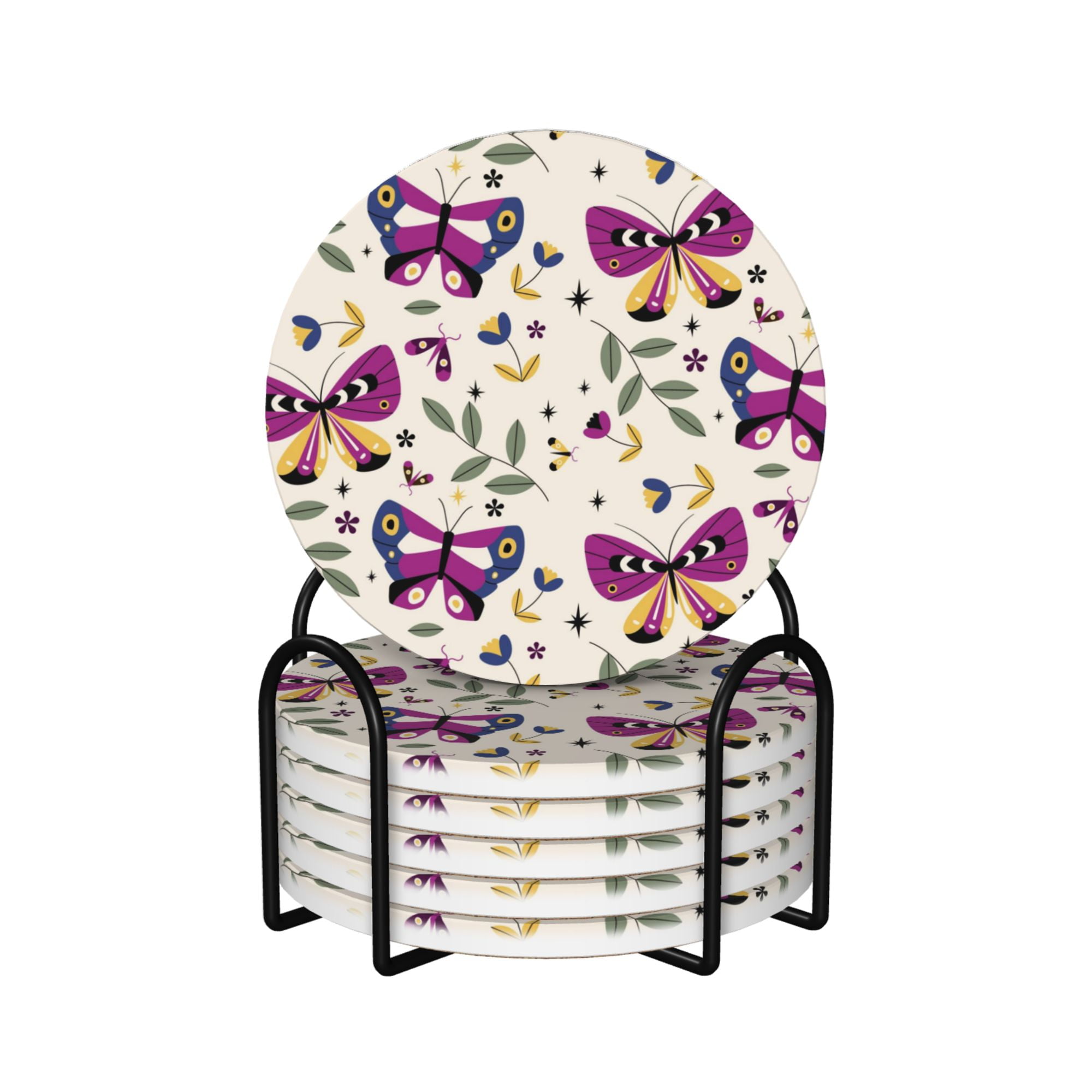 XMXY Drink Coasters with Holder for Coffee Table, Lightweight Butterfly ...