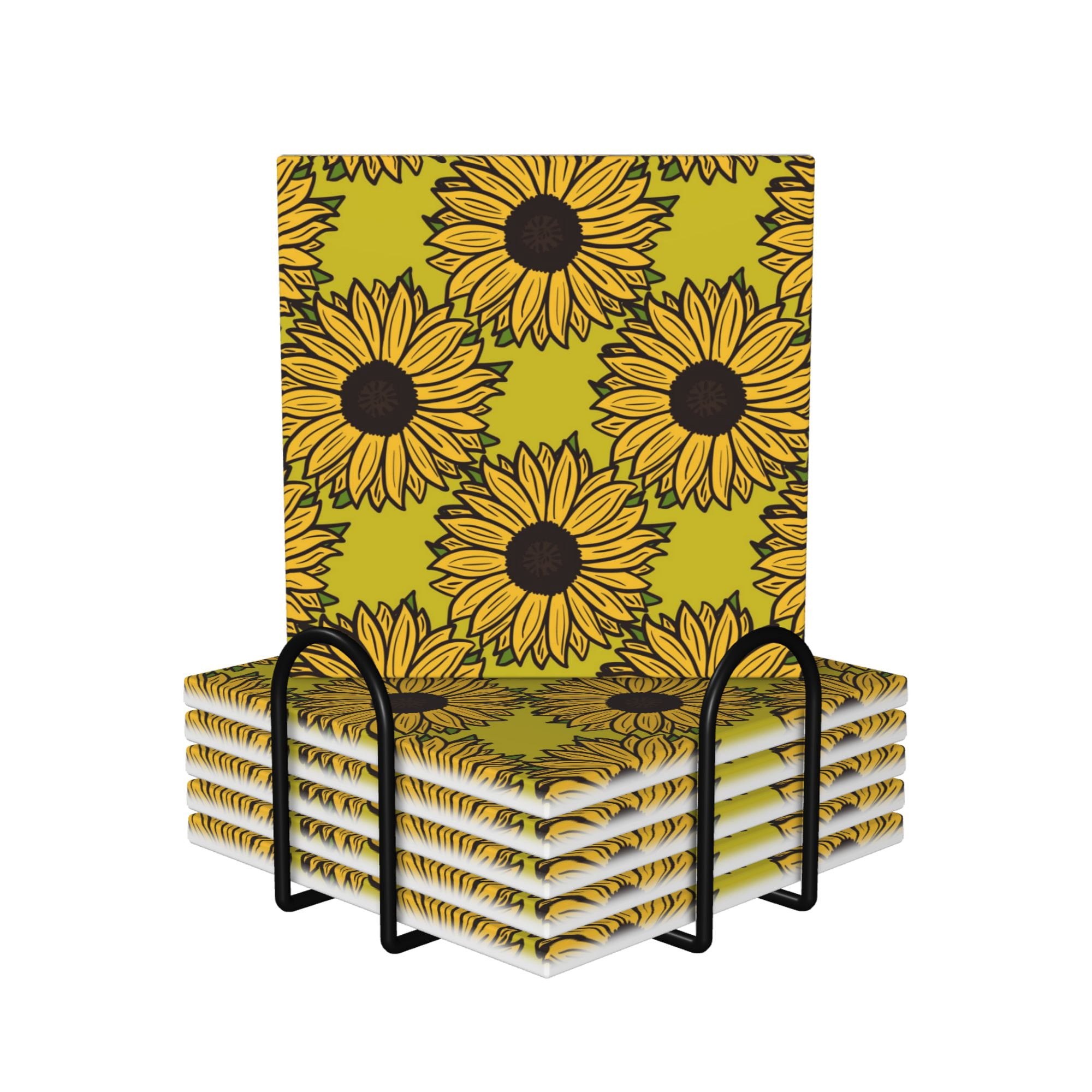 XMXY Drink Coasters with Holder for Coffee Table, Modern Yellow ...