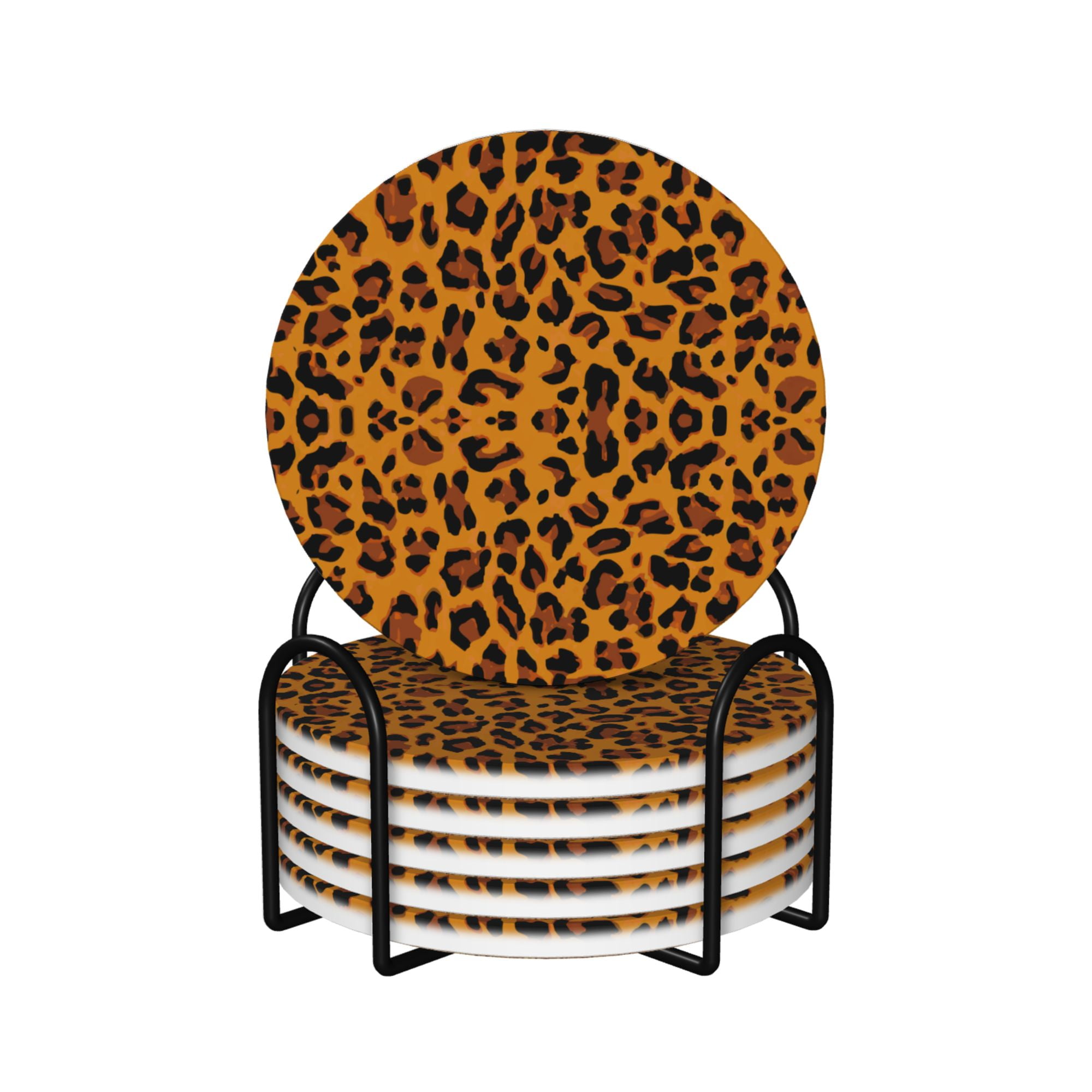 XMXY Drink Coasters with Holder for Coffee Table, Orange Leopard Print ...