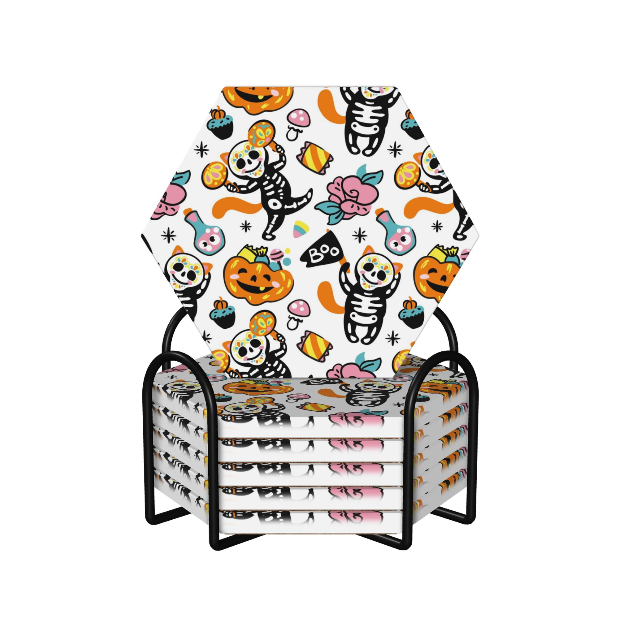 XMXY Drink Coasters with Holder for Coffee Table, Skeleton Roza ...